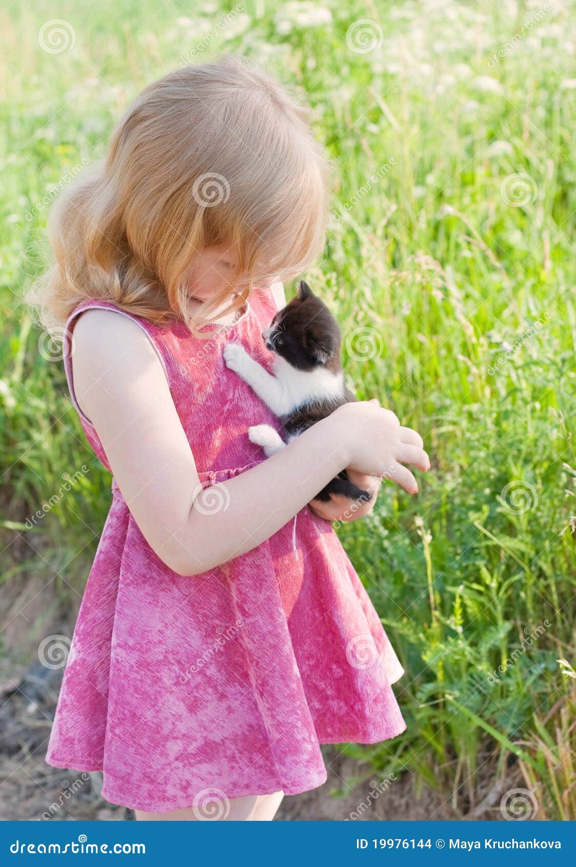 Petite fille avec le chat photo stock. Image du joie - 19976144