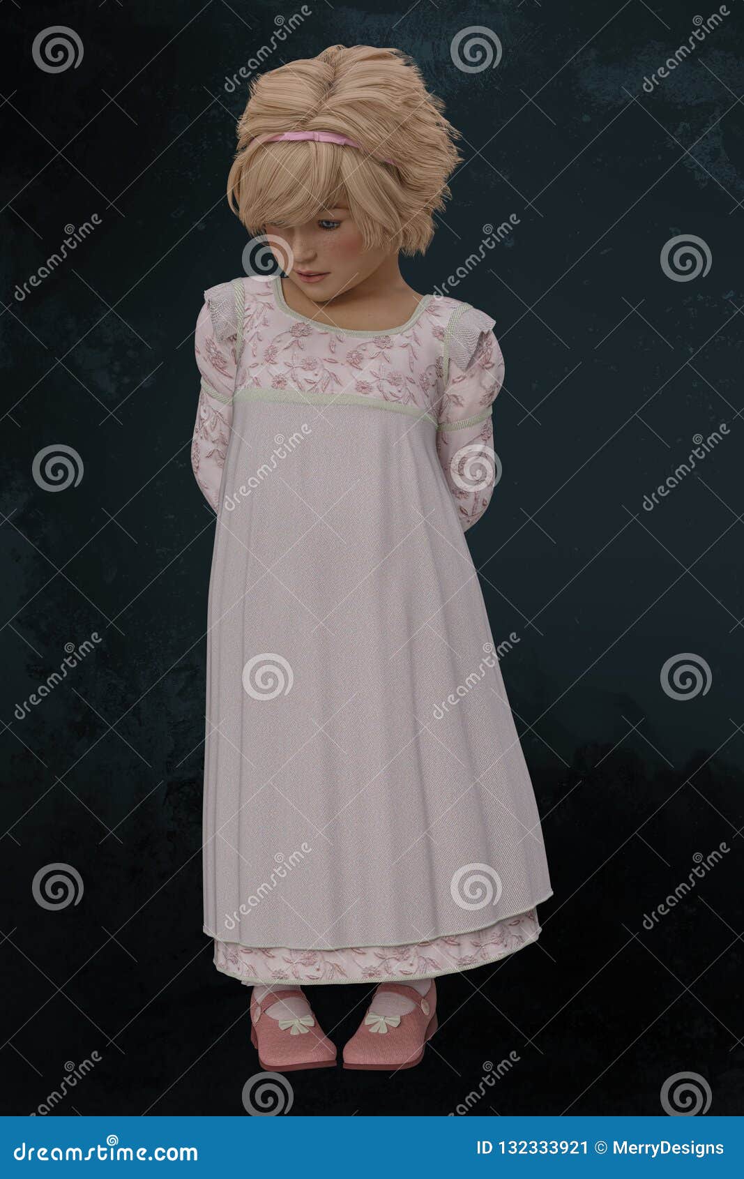 Petite Fille 3D Timide Dans La Robe De Style De Regency Illustration ...