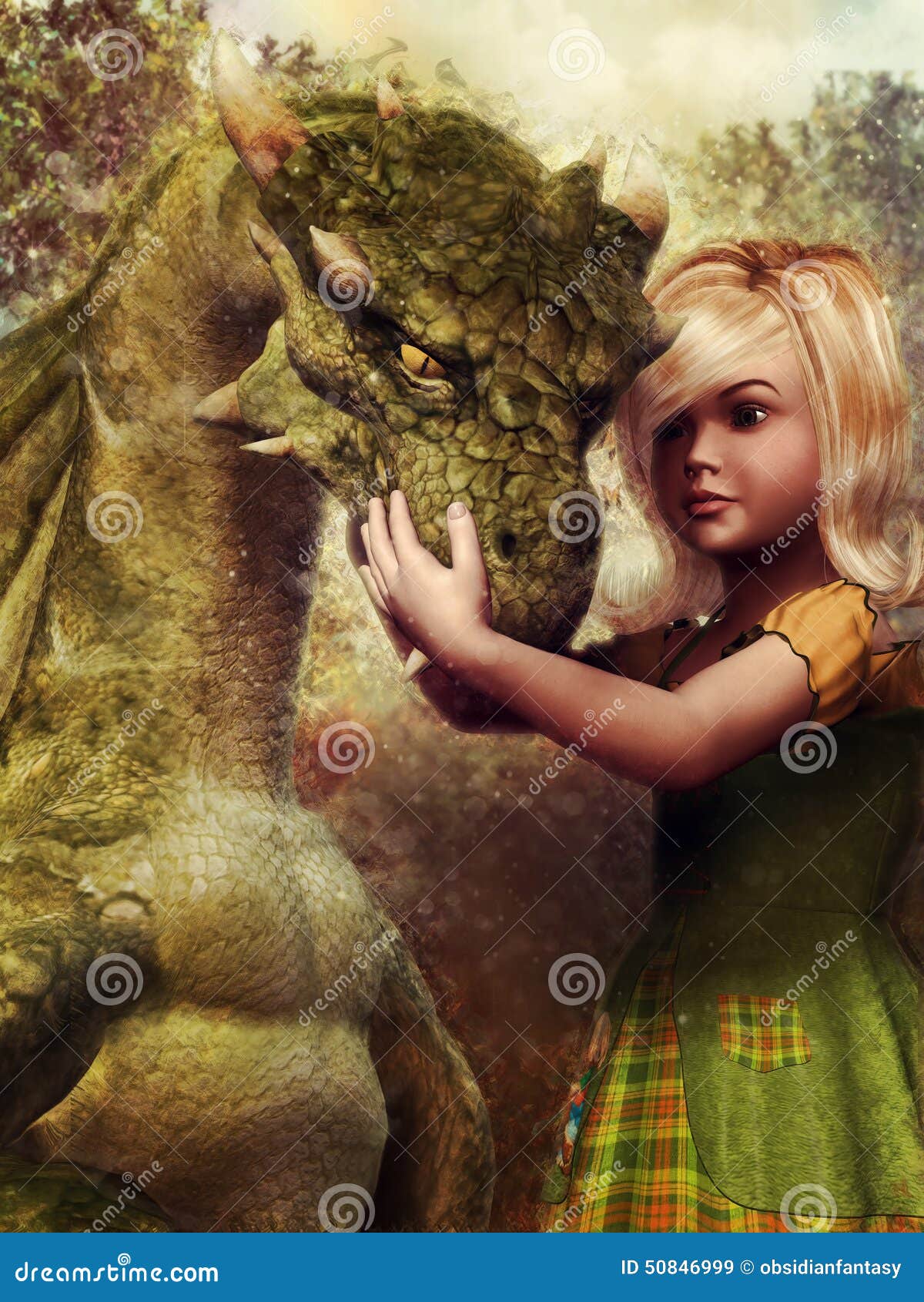 Petite fille et un dragon illustration stock. Illustration of fairytale ...