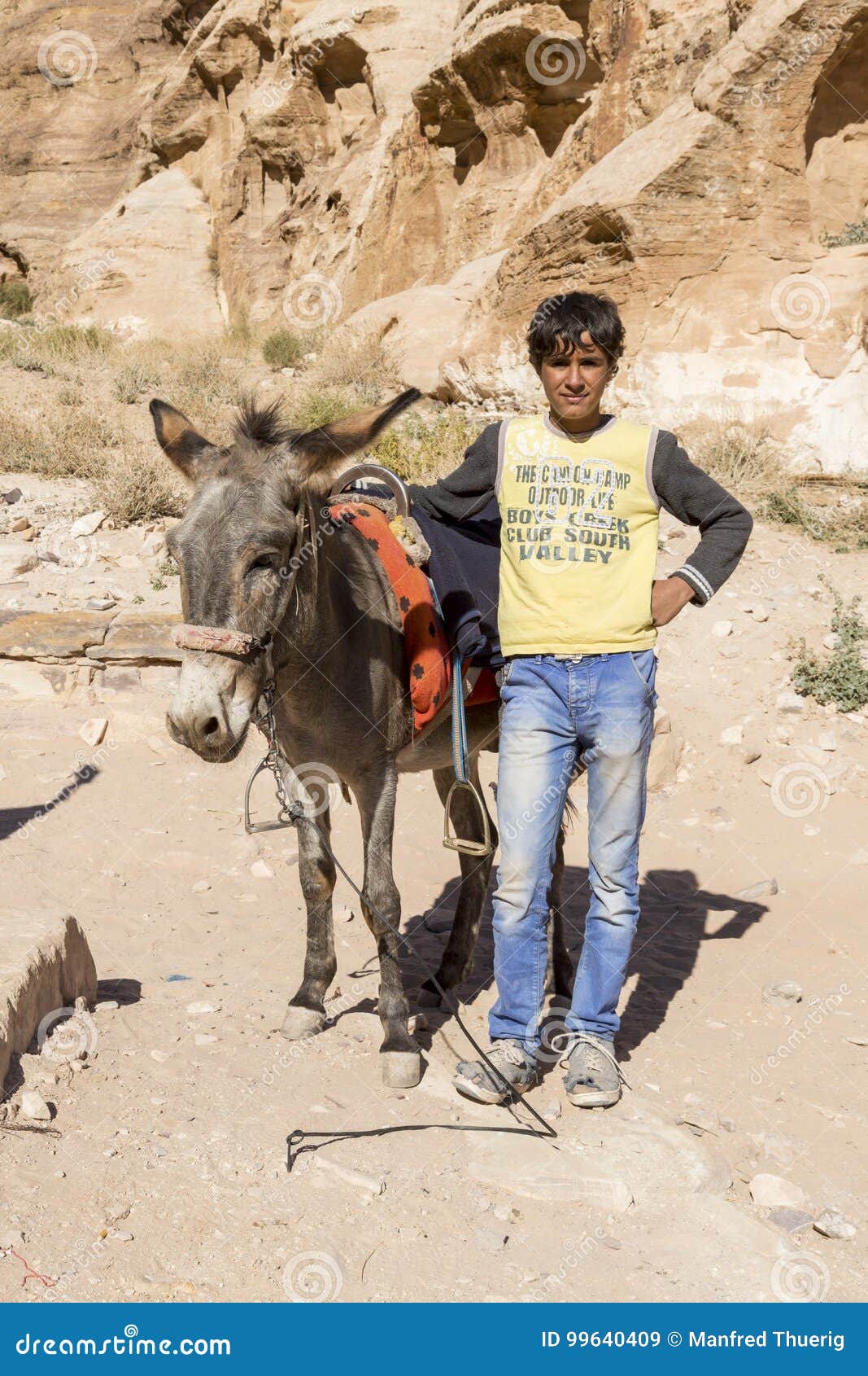 PETRA - JORDAN December 25th 2015: Arab Boy with His Donkey Editorial ...