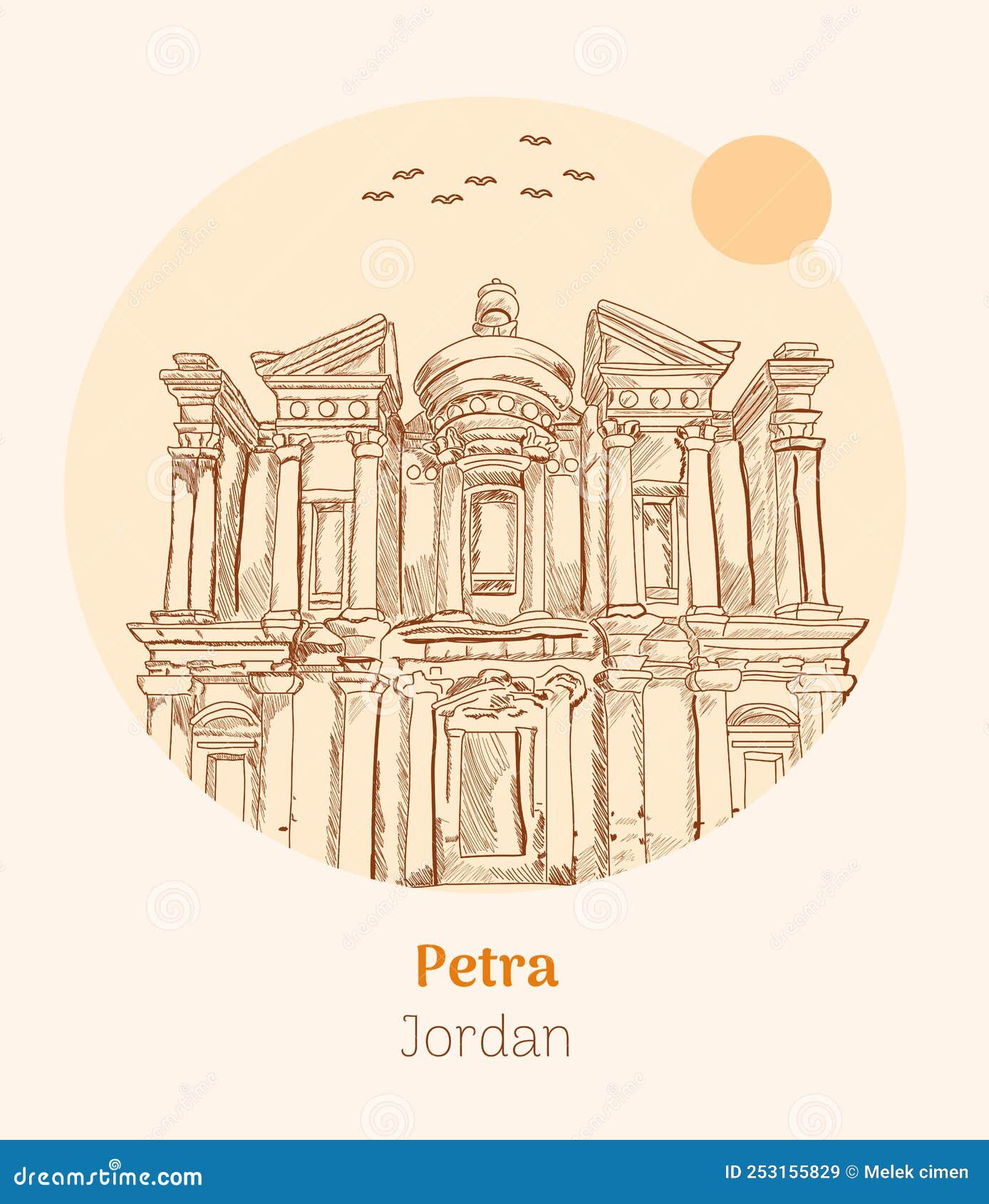 Petra Jordan Hand Drawing Vector Illustration Stock Vector ...