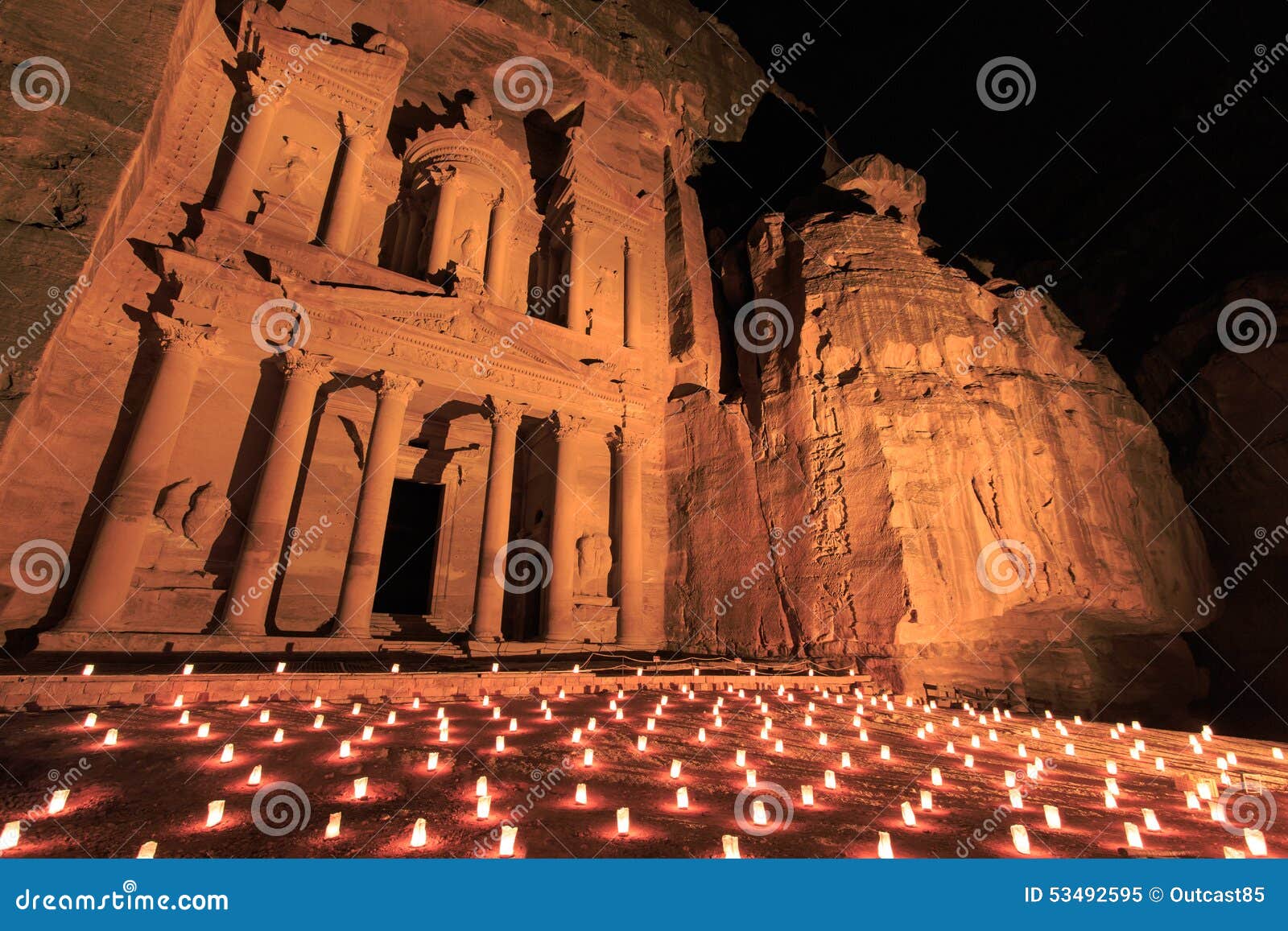 Petra by night, in Jordan stock image. Image of civilization - 53492595