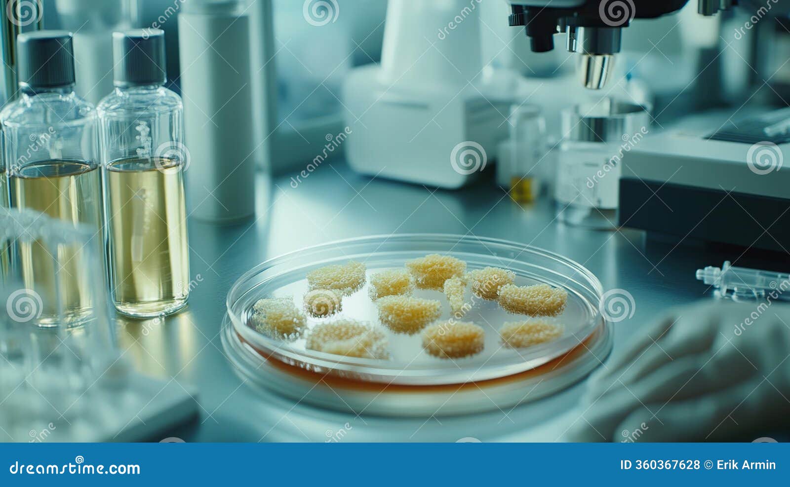 Petri Dish with Cultured Cells Under Microscope in Lab Stock Photo ...