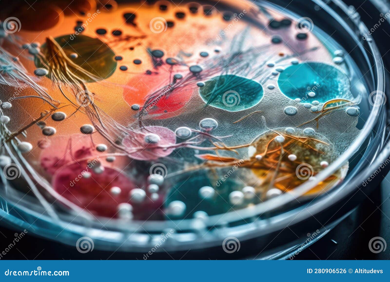 Petri Dish with Microbe Culture Growing on Plate, Under Microscope ...