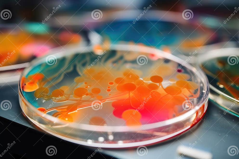 Petri Dish with Microbe Growing on Agar Plate in Science Lab Stock ...