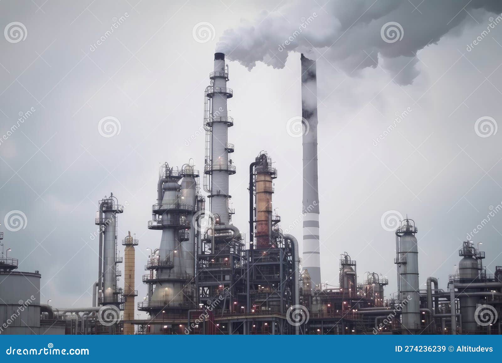Petrochemical Plant, with Smoke Billowing from the Stacks and Steam ... Petrochemical Plant, with Smoke Billowing from the Stacks and Steam ...