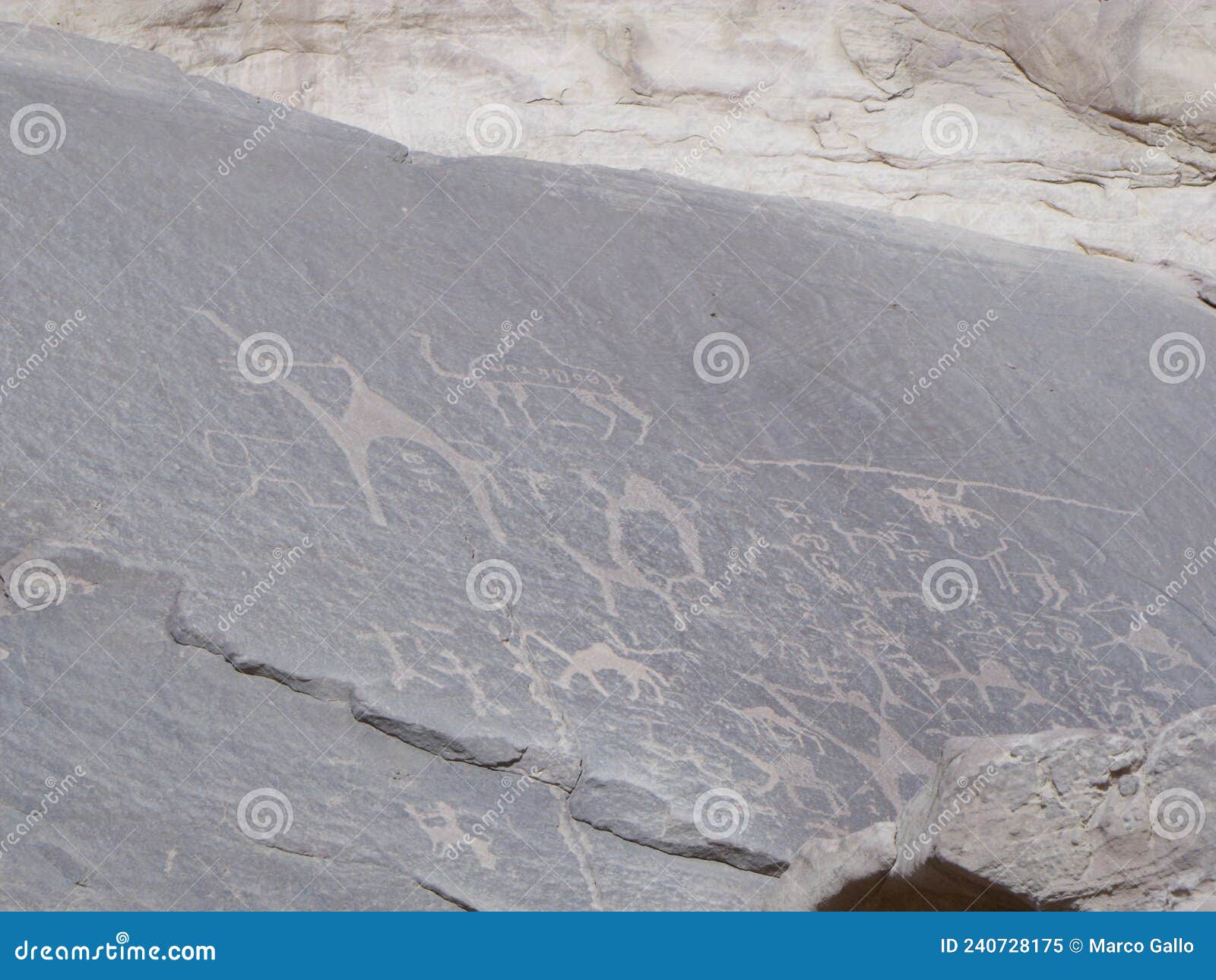 Petroglyph Drawings on a Rock in Wadi Rum Desert, Jordan Stock Image ...