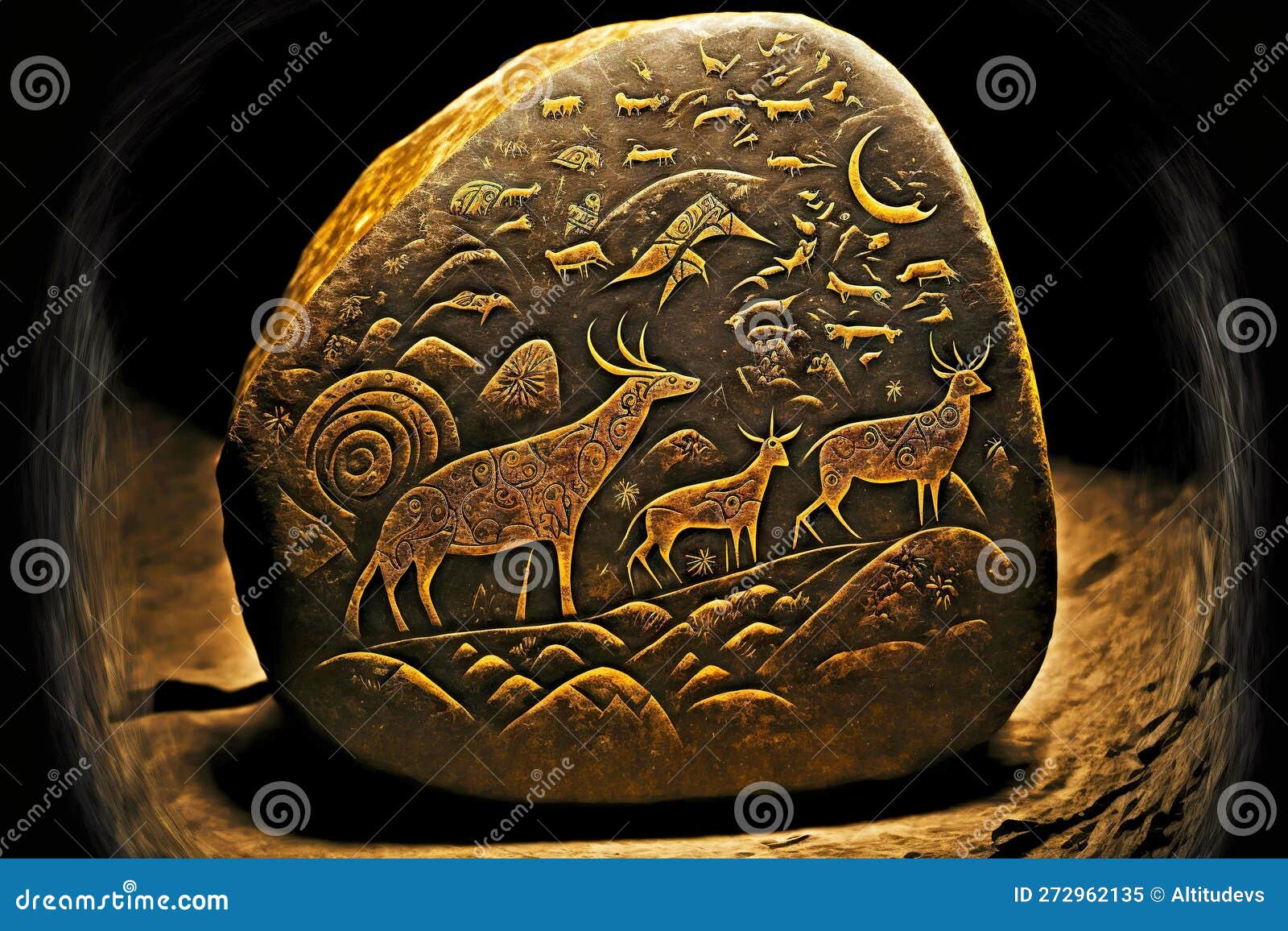 Petroglyphic Cave Drawing on Stone Stock Illustration - Illustration of ...