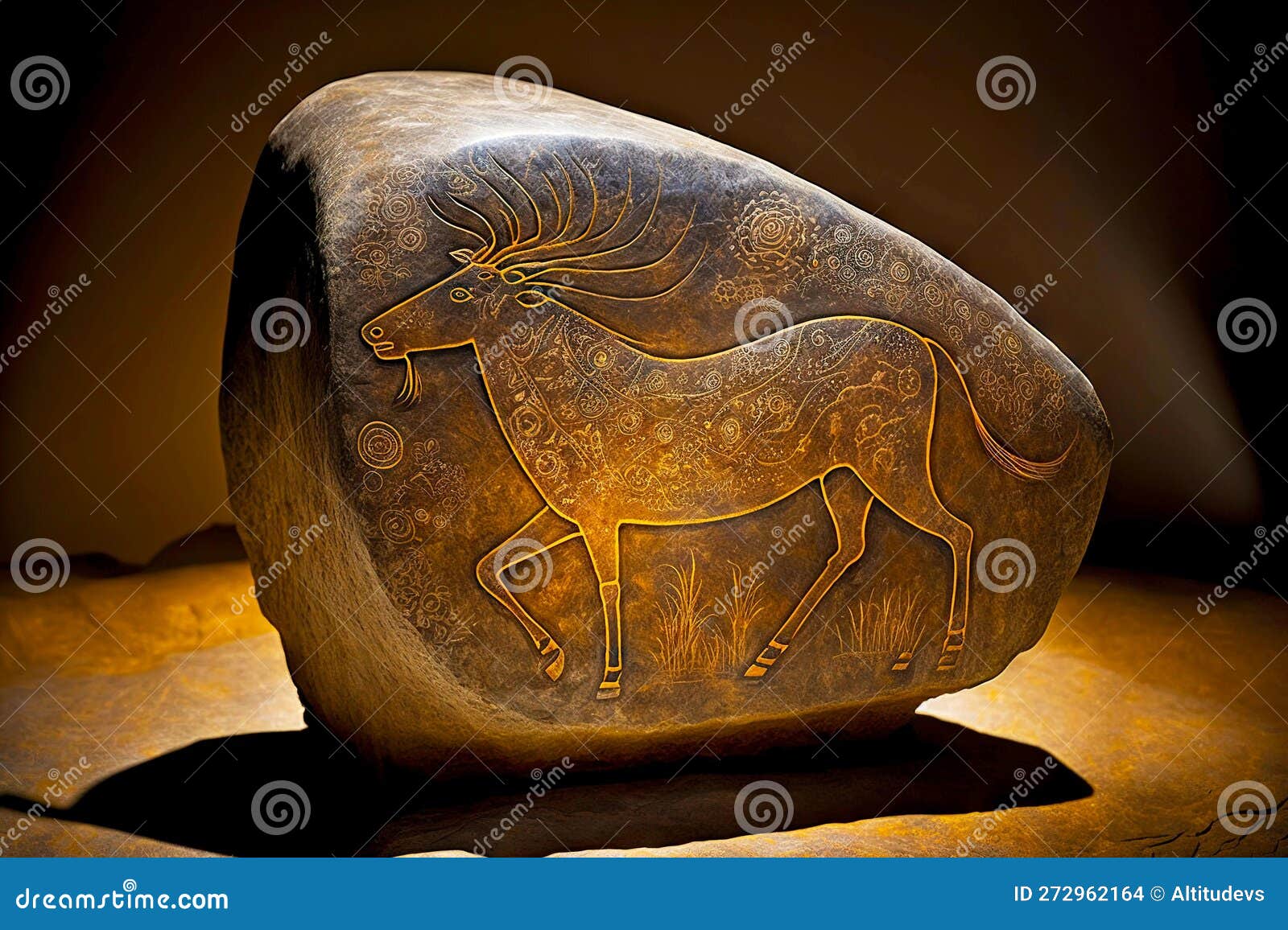 Petroglyphic Cave Drawing on Stone Stock Illustration - Illustration of ...