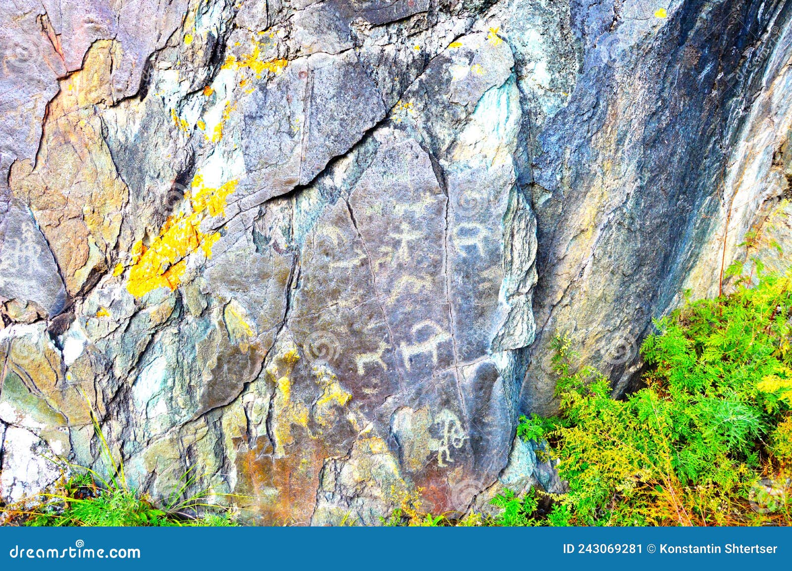 Petroglyphs in the Altai Mountains, Deer Petroglyphs. Stock Image ...