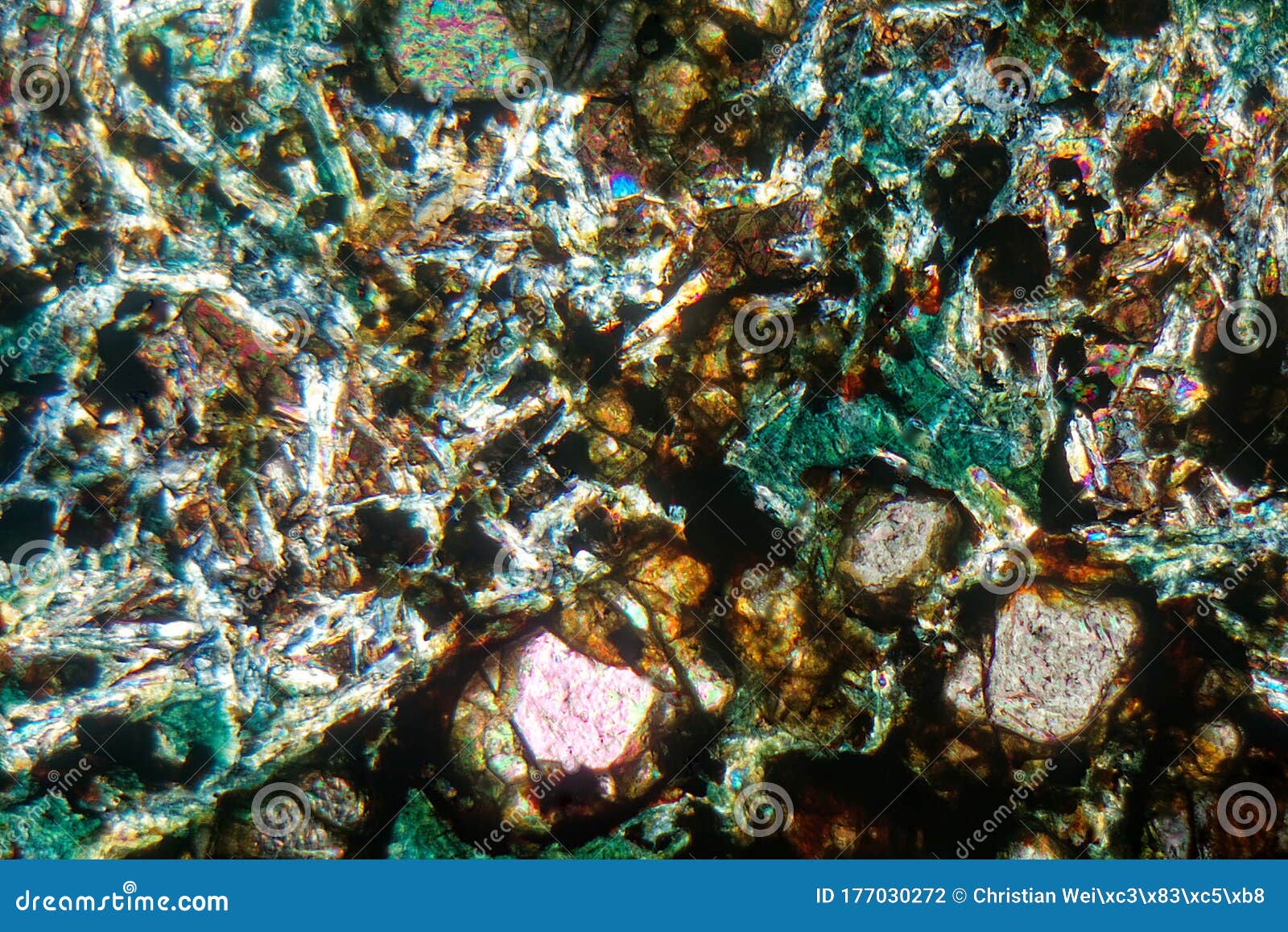Petrographic Thin Section of a Basalt Rock Stock Photo - Image of stone ...