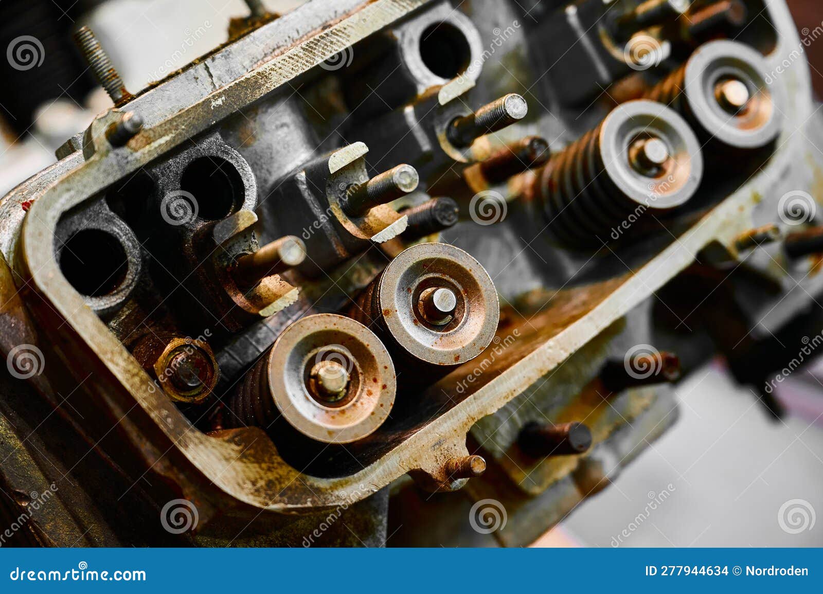 Petrol Engine of Car with Rollers in Repairing Workshop Stock Photo ...