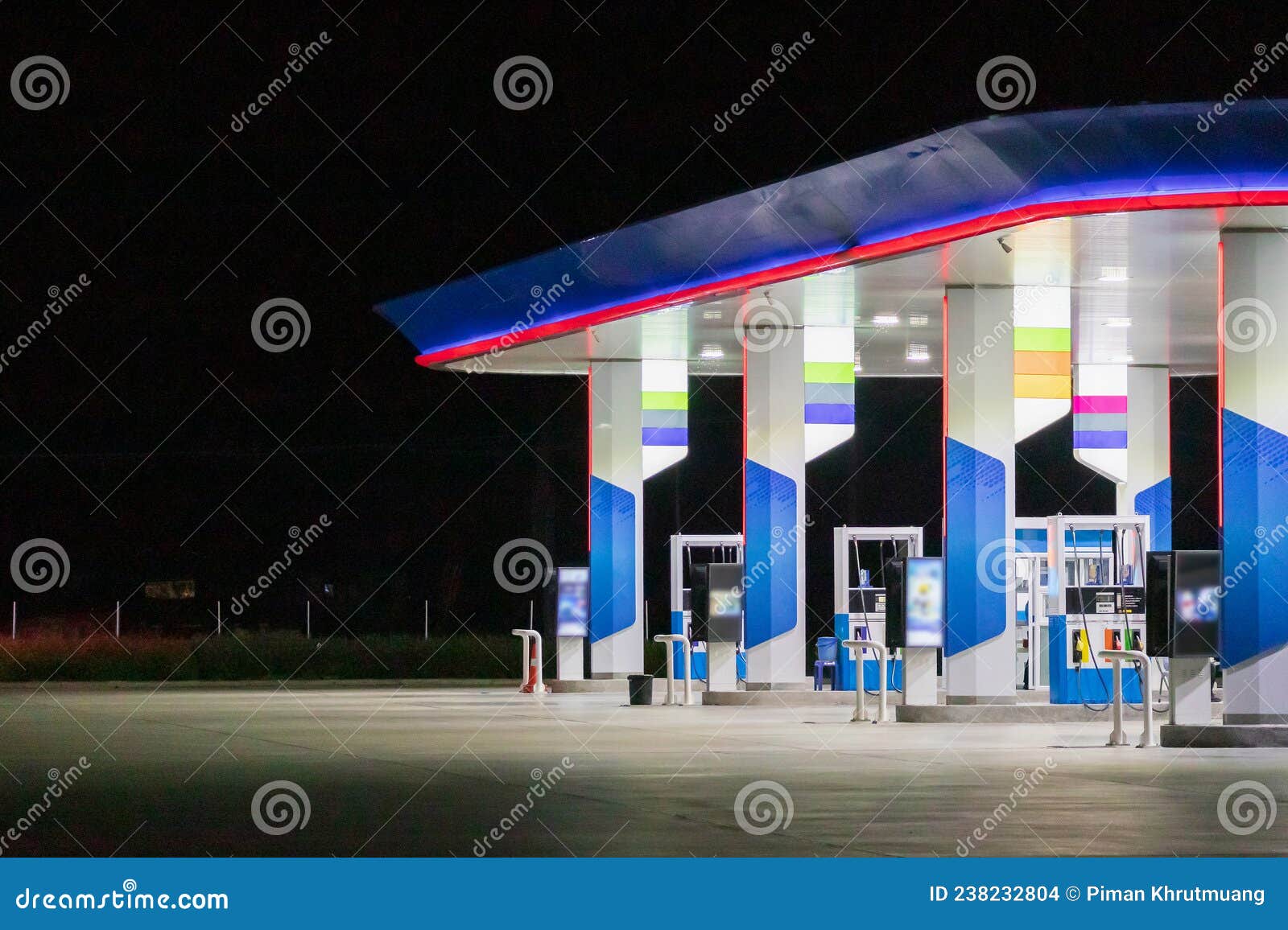 Petrol Gas Station at Night Stock Photo - Image of diesel, nozzle ...
