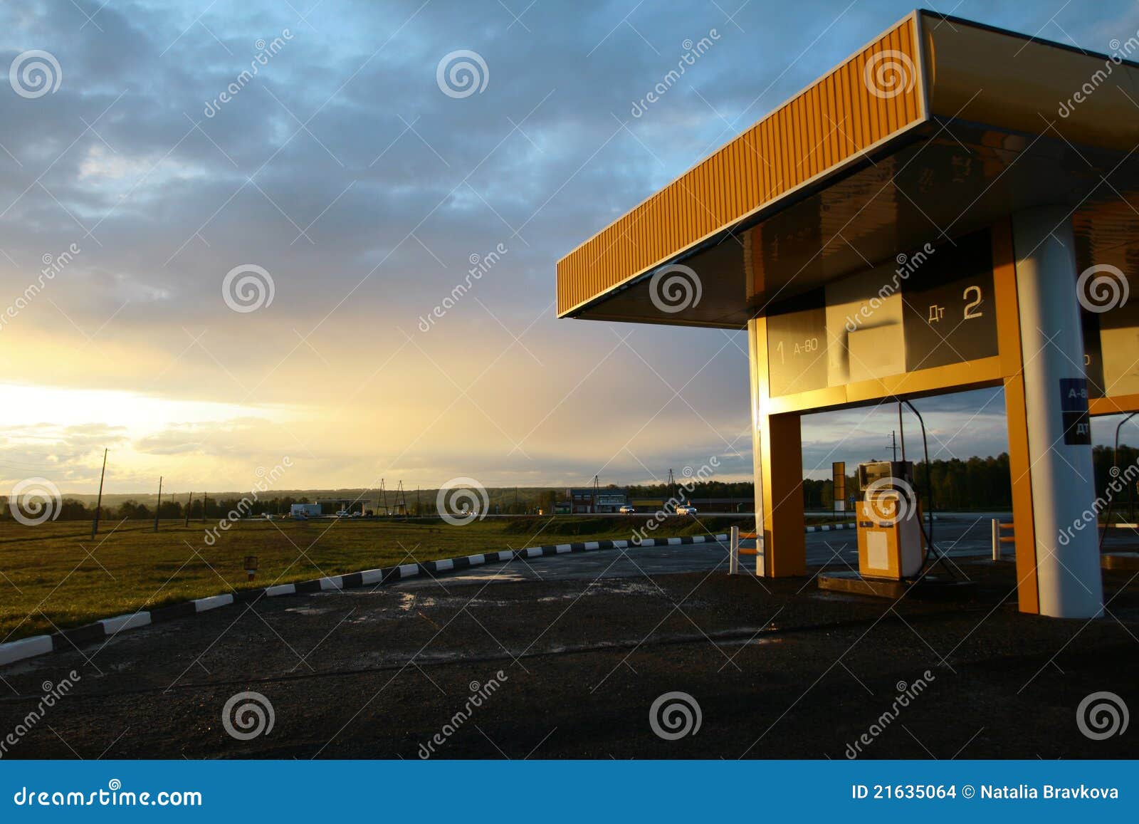 Petrol Station With Sunset Stock Photo | CartoonDealer.com #21635064