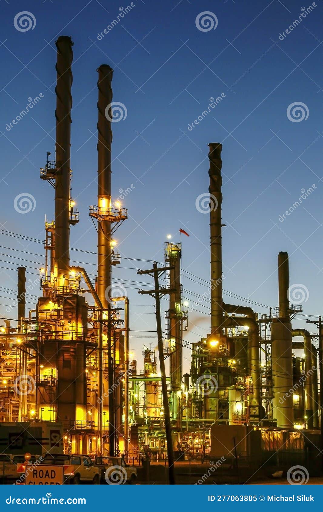 Petroleum Oil Refinery at Sunset with Lights on Stock Image - Image of ...