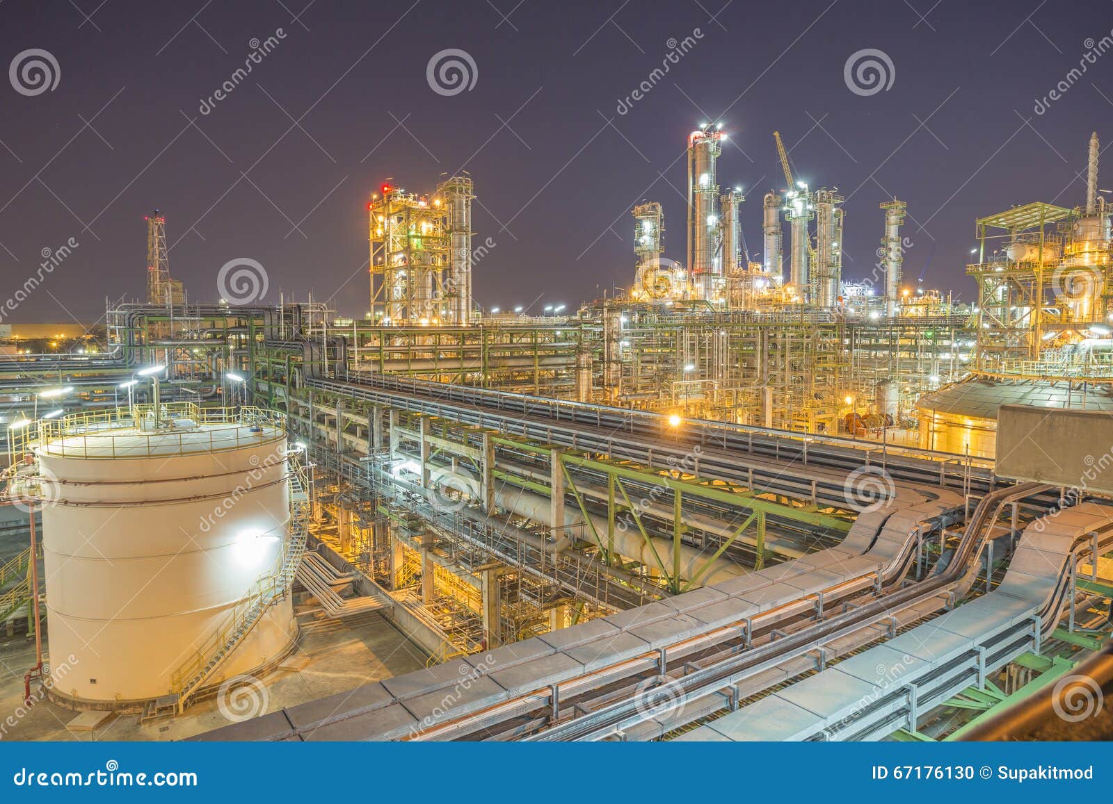 Petroleum and Refinery Plant on Night Time Stock Photo - Image of ...