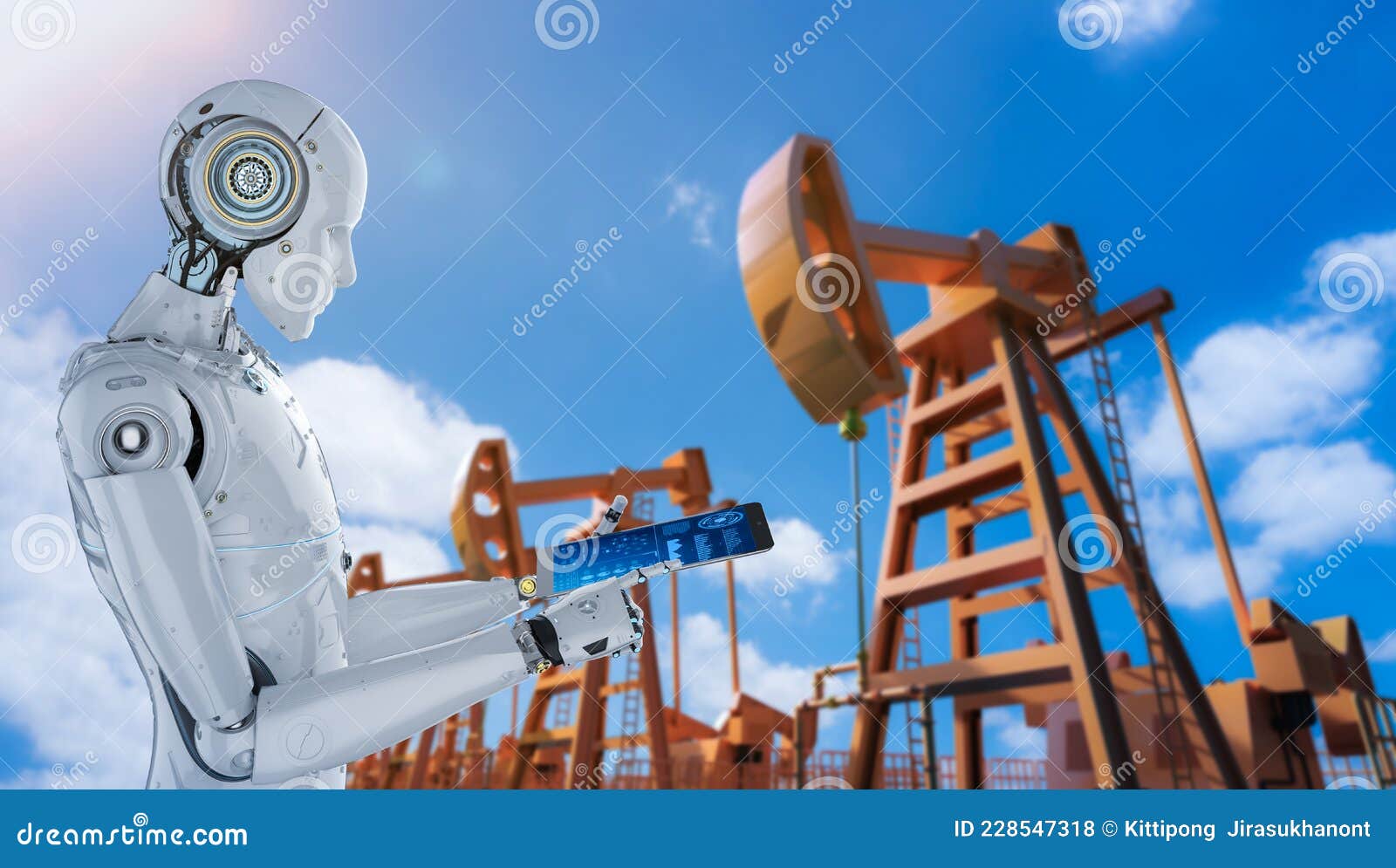 Petroleum Technology Concept with Robot and Crude Oil Pump Stock ...