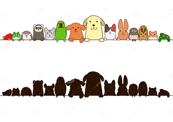 Pets Border Set with Silhouette Stock Vector - Illustration of head ...
