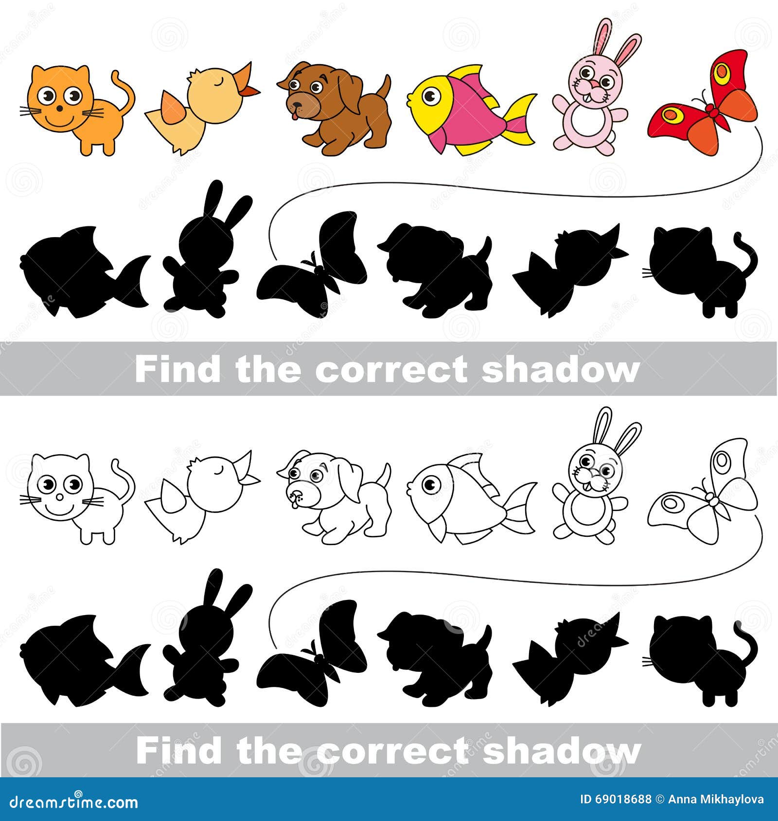 Pets Collection. Find Correct Shadow. Stock Vector - Illustration of ...