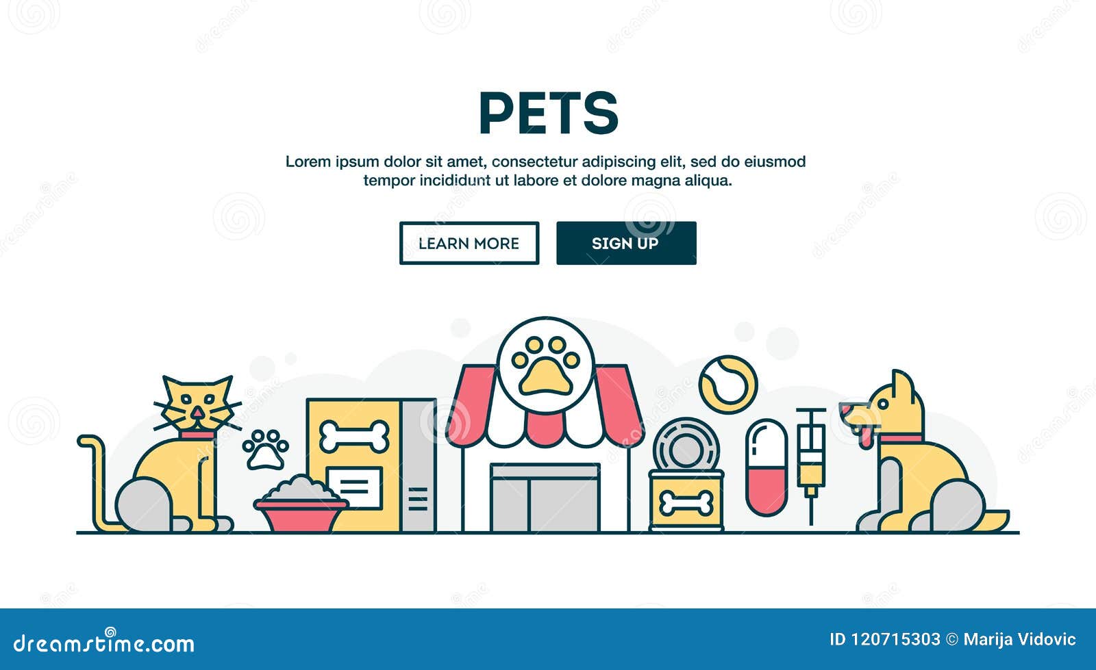 Pets, Colorful Concept Header, Flat Design Thin Line Style Stock ...