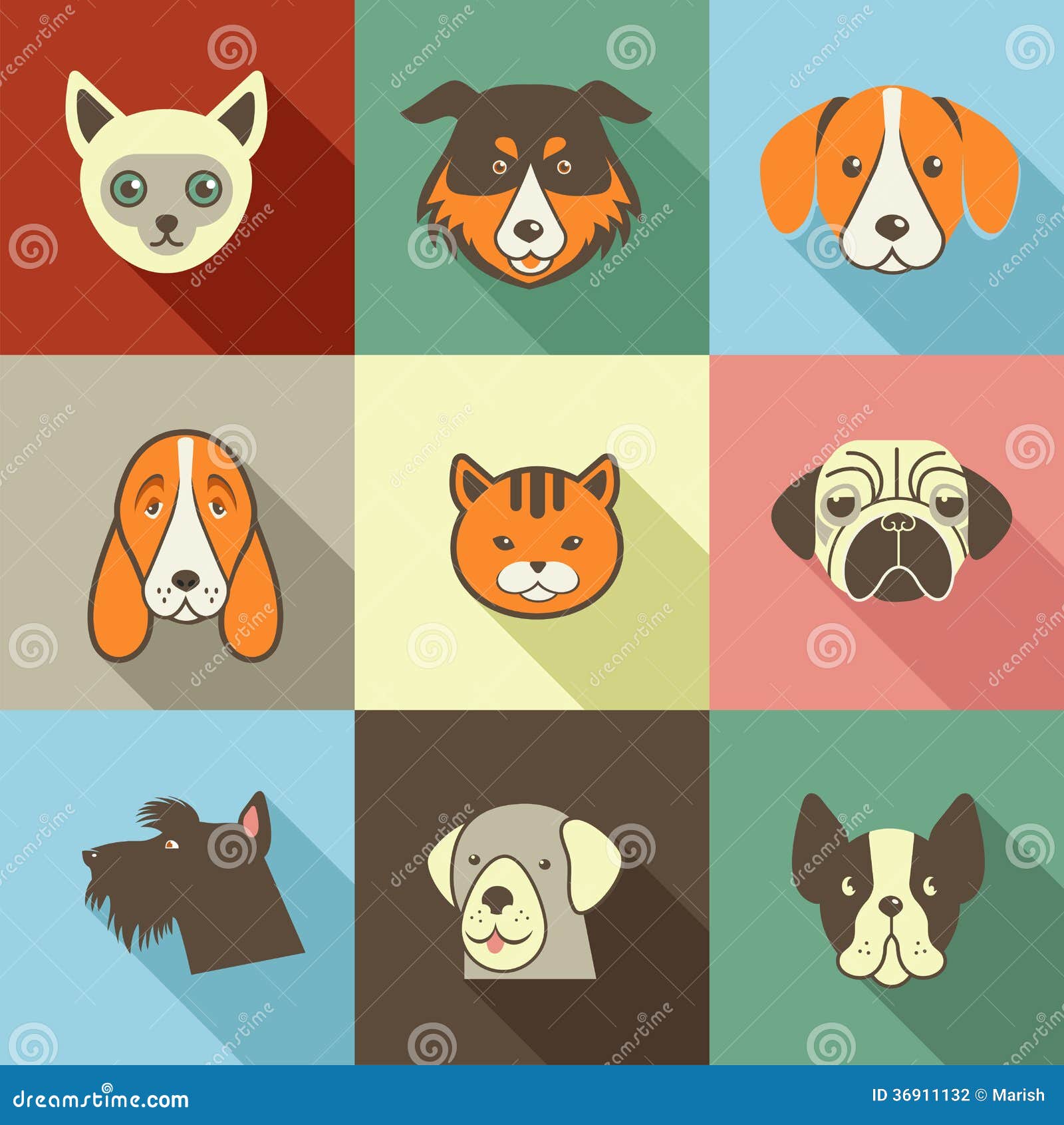 Pets Icons - Cats and Dogs Elements Stock Illustration - Illustration ...