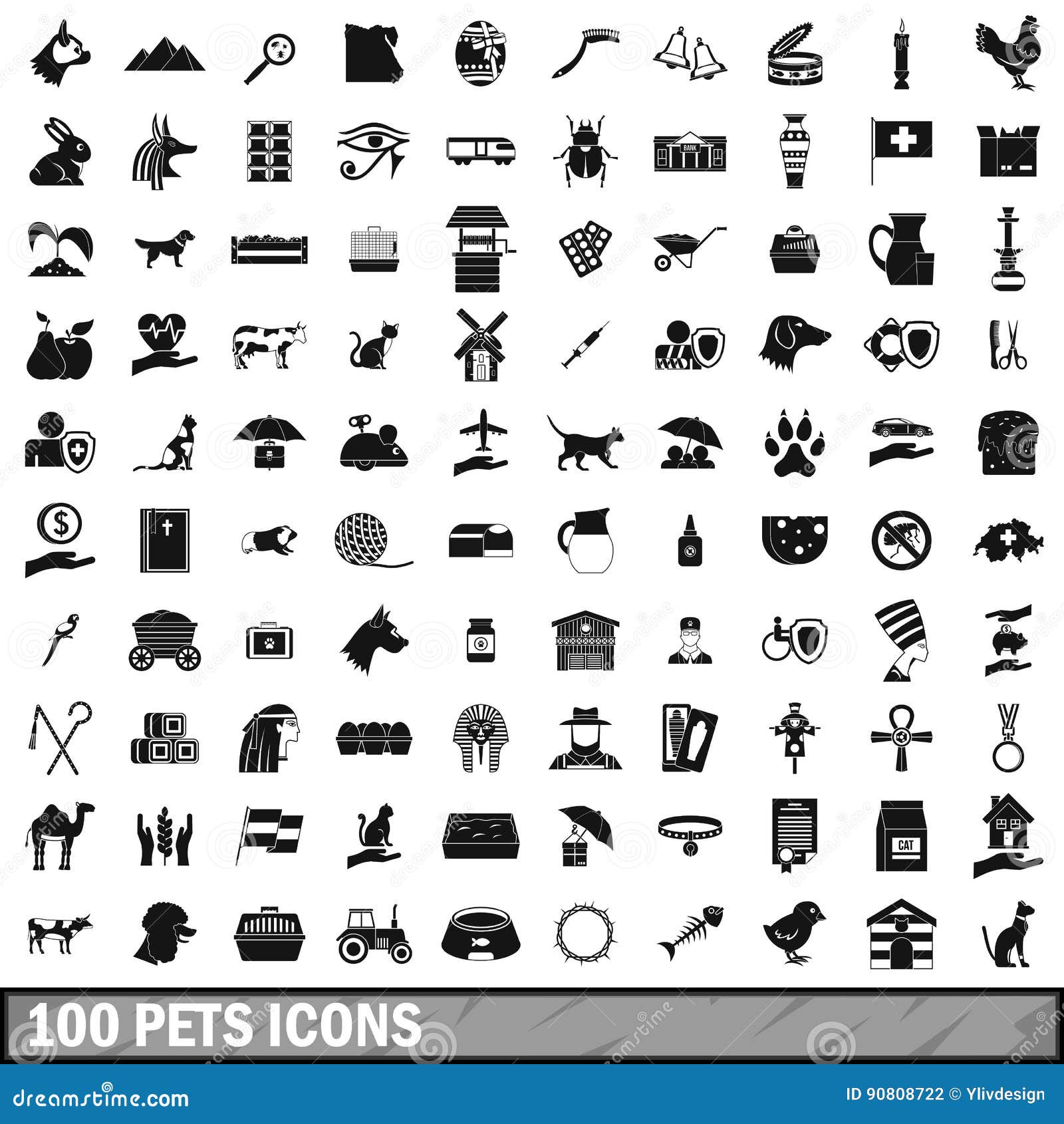 100 Pets Icons Set, Simple Style Stock Vector - Illustration of ...