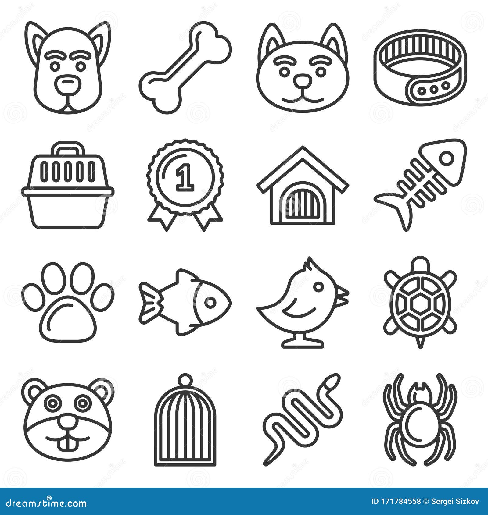Pets Icons Set on White Background. Line Style Vector Stock Vector ...