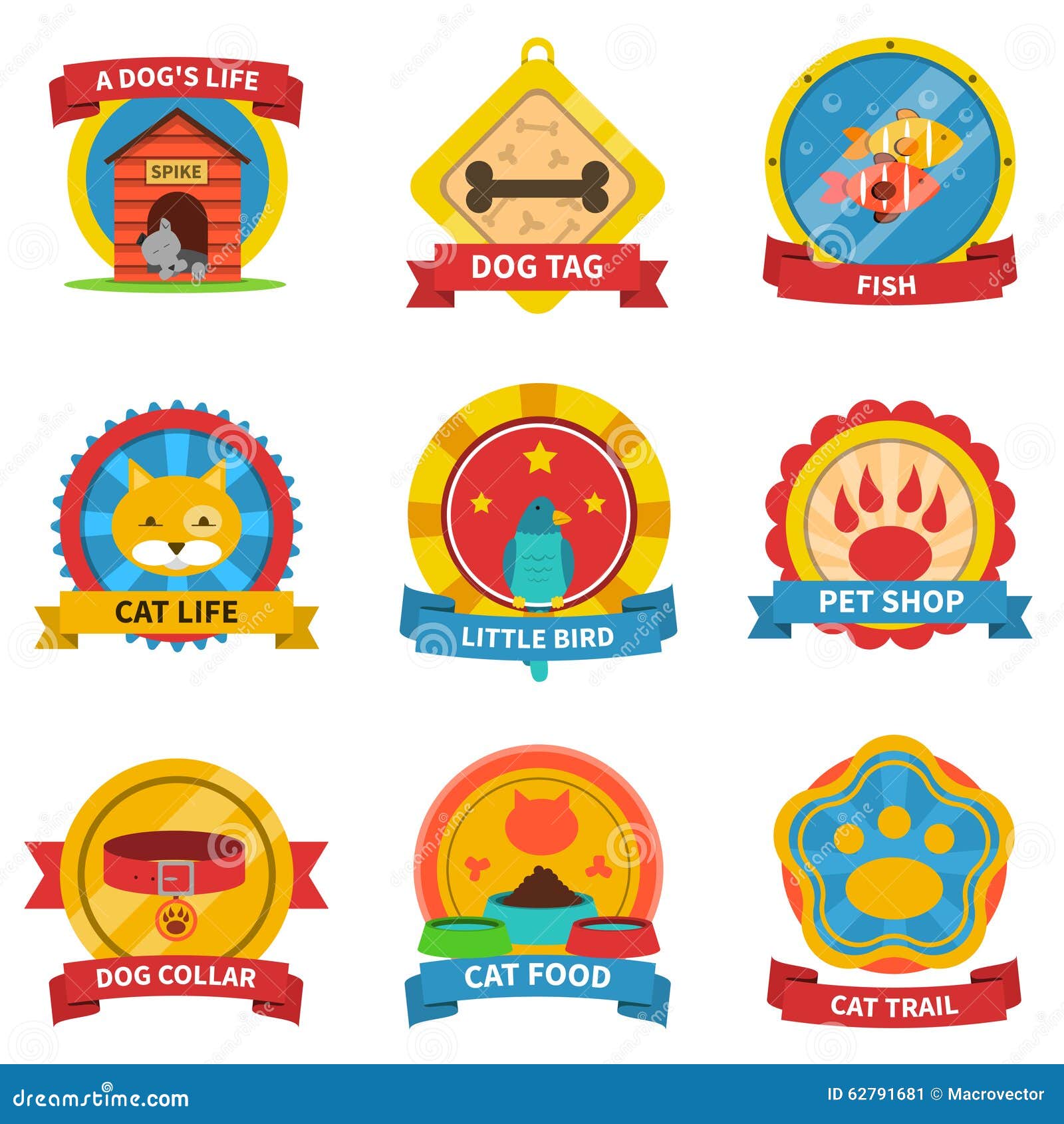 Pets Label Set stock vector. Illustration of feline, food - 62791681