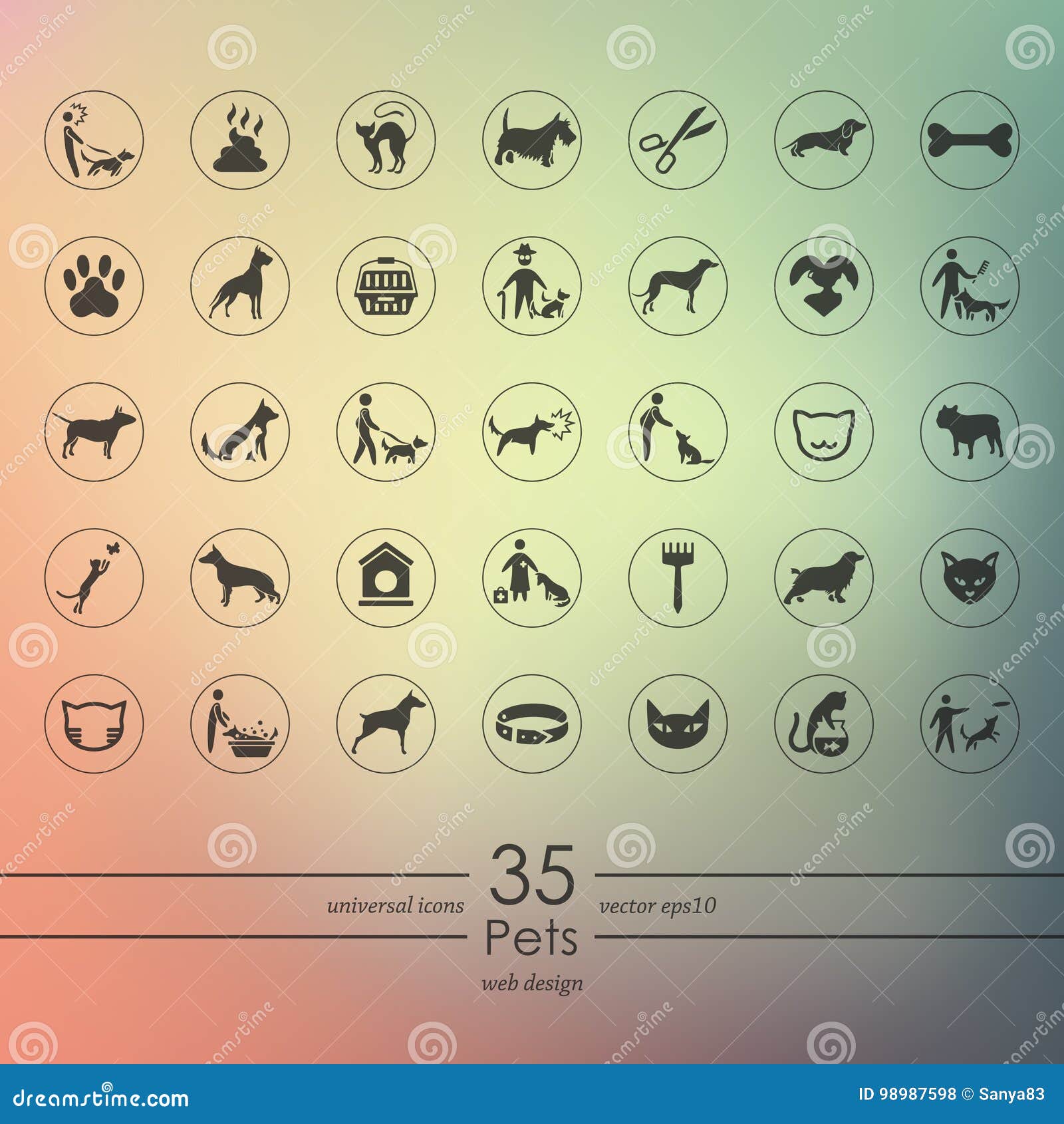 Set of pets icons stock vector. Illustration of graphic - 98987598