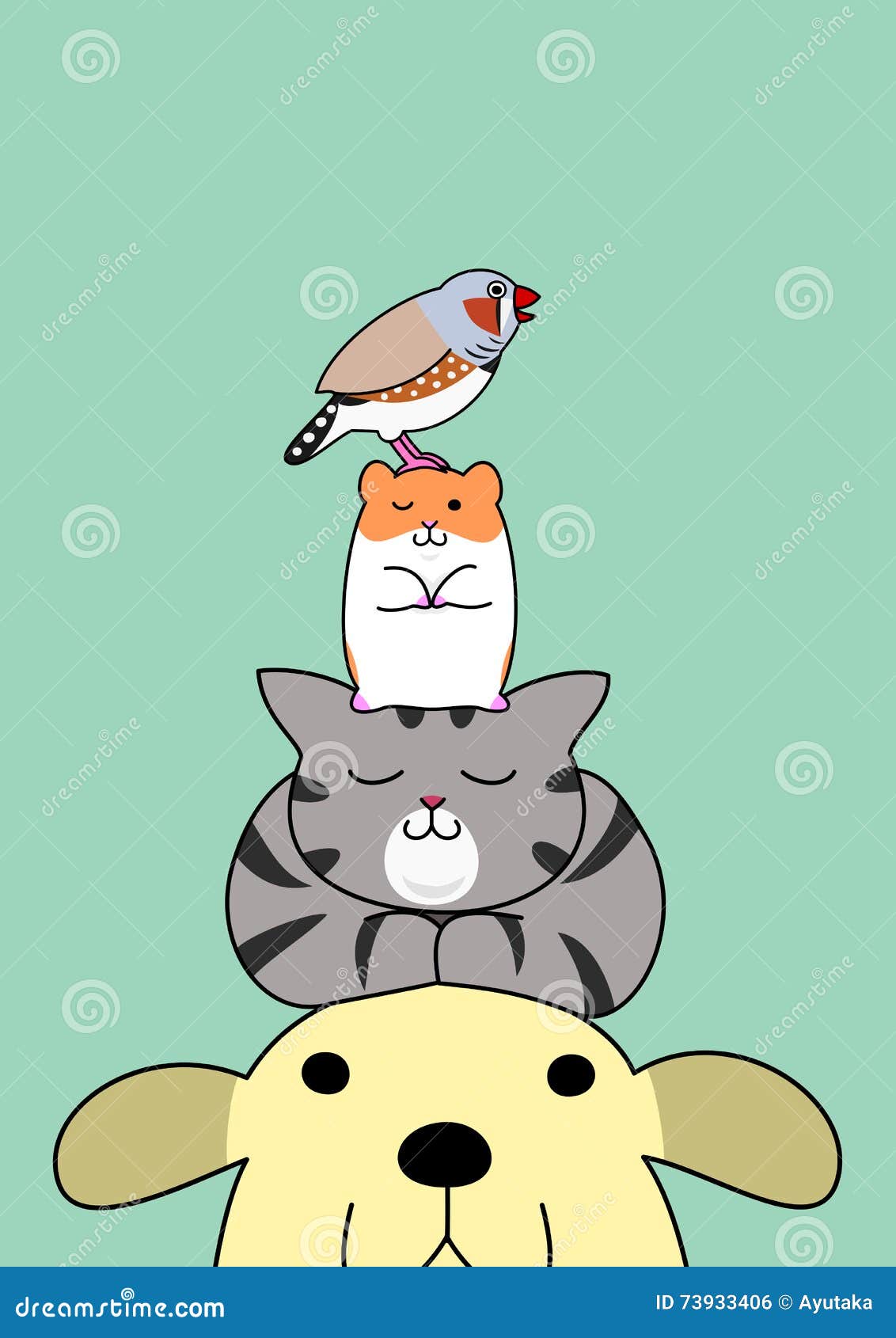 Pets pile on the head stock vector. Illustration of front - 73933406