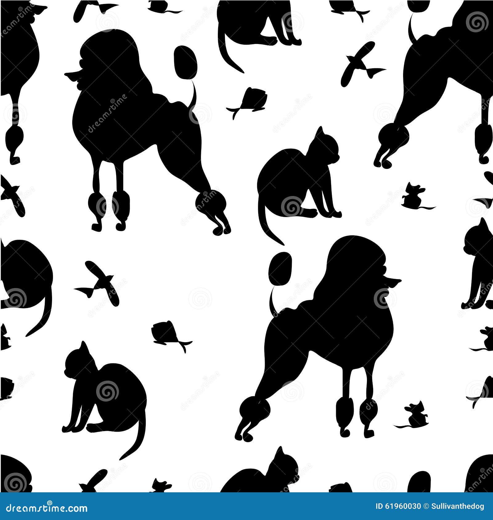 Pets Silhouette Seamless Pattern Stock Vector - Illustration of fish ...