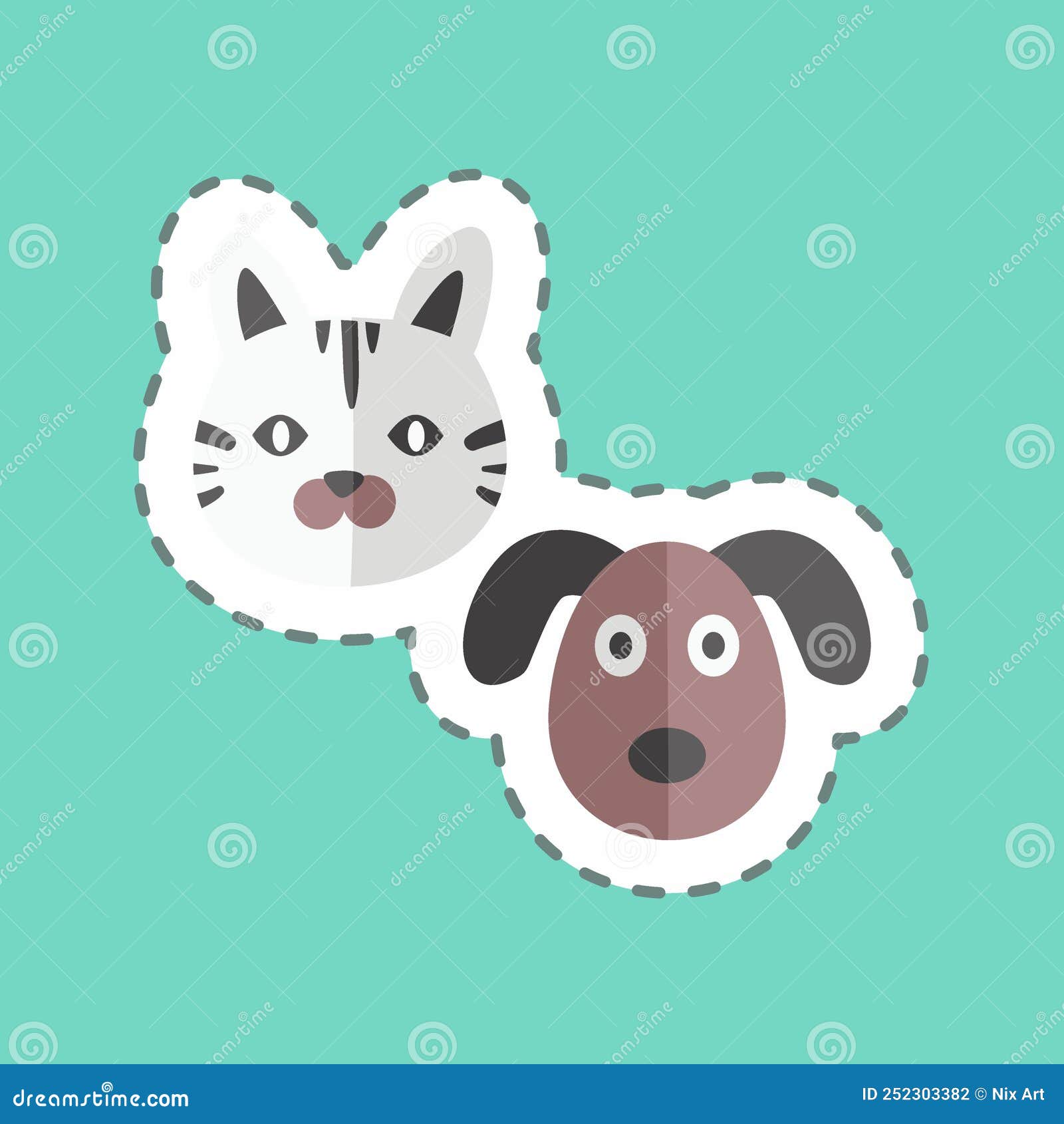 Pets Sticker in Trendy Line Cut Isolated on Blue Background Stock ...