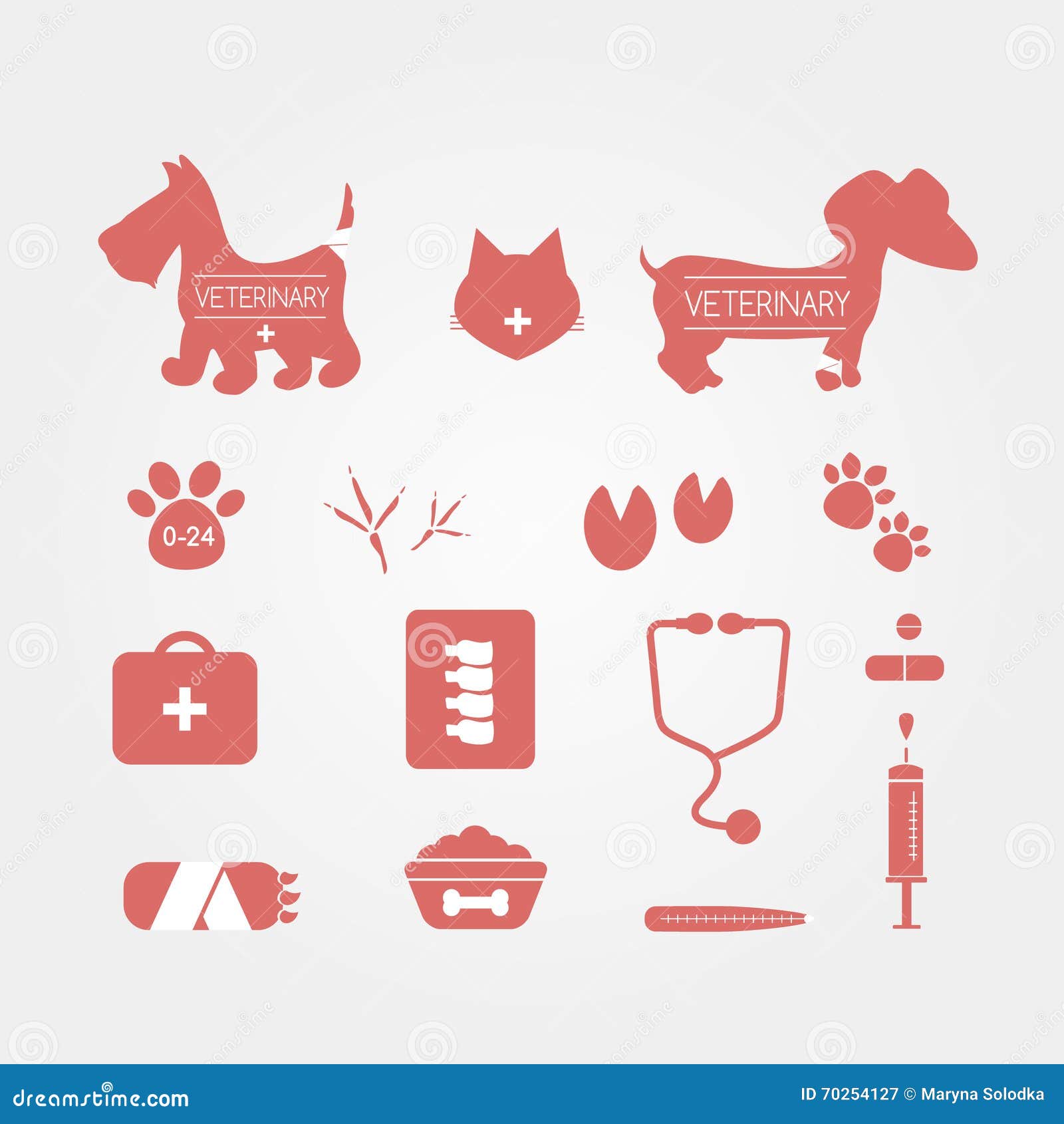 Veterinary Icons With Pets And Medical Sign Vector Illustration ...