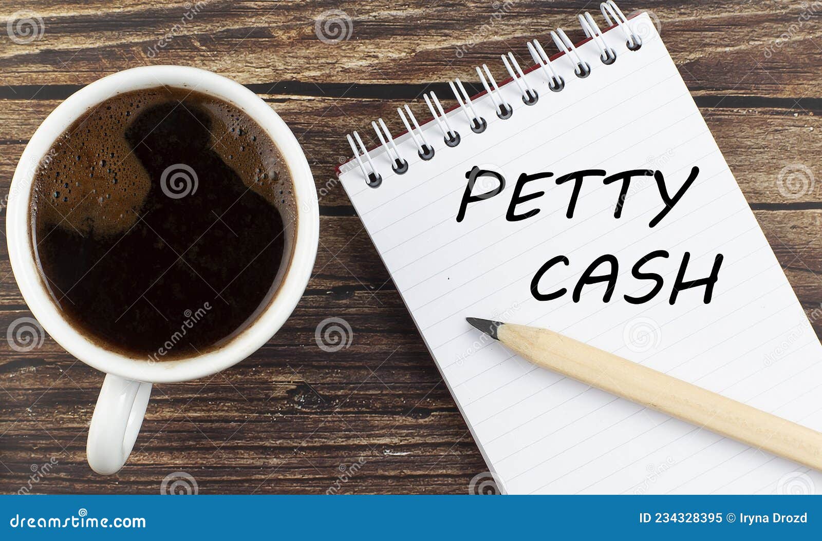 PETTY CASH Text on Notebook with Coffee on Wooden Background Stock ...