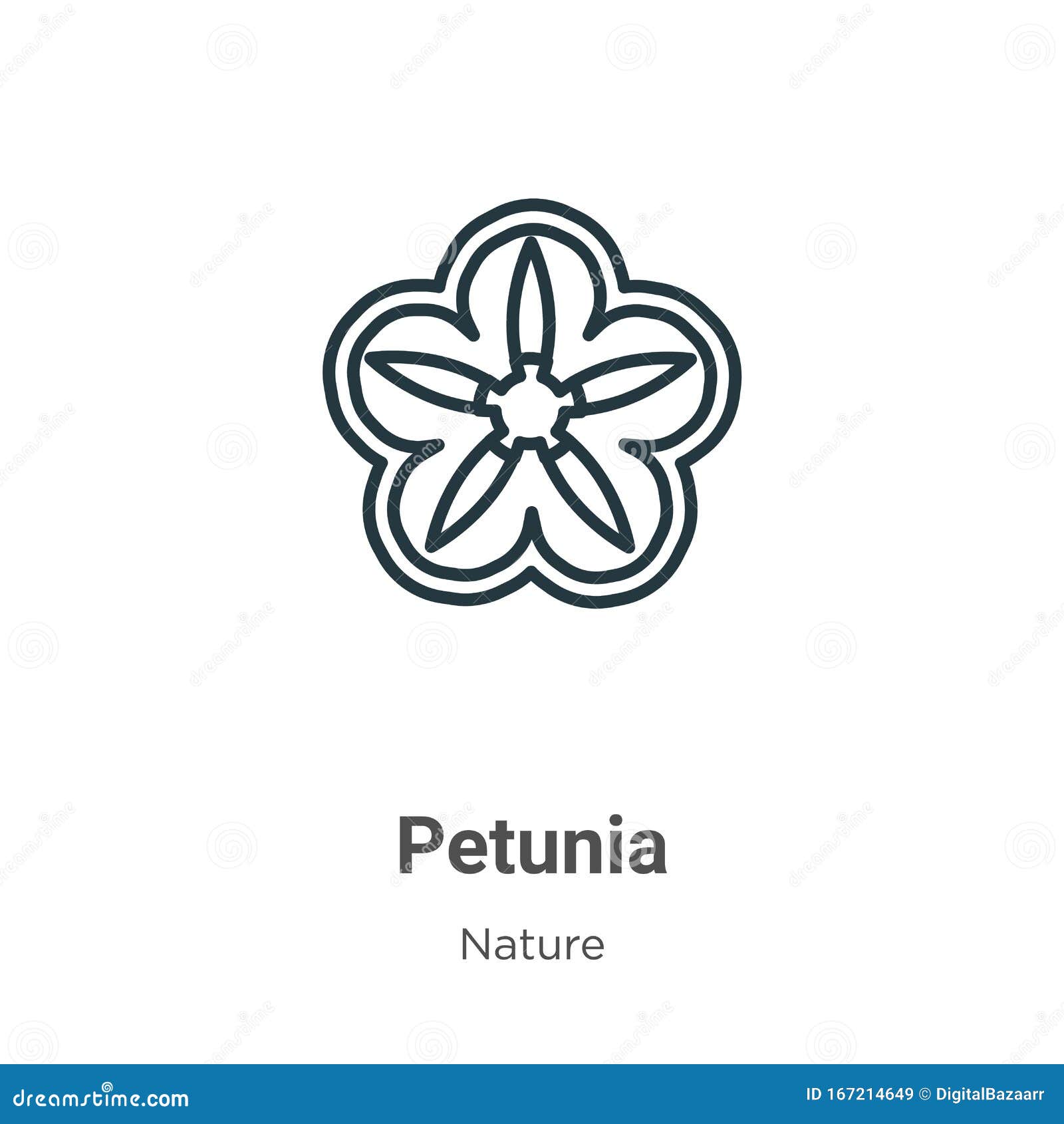 Petunia Outline Vector Icon. Thin Line Black Petunia Icon, Flat Vector ...