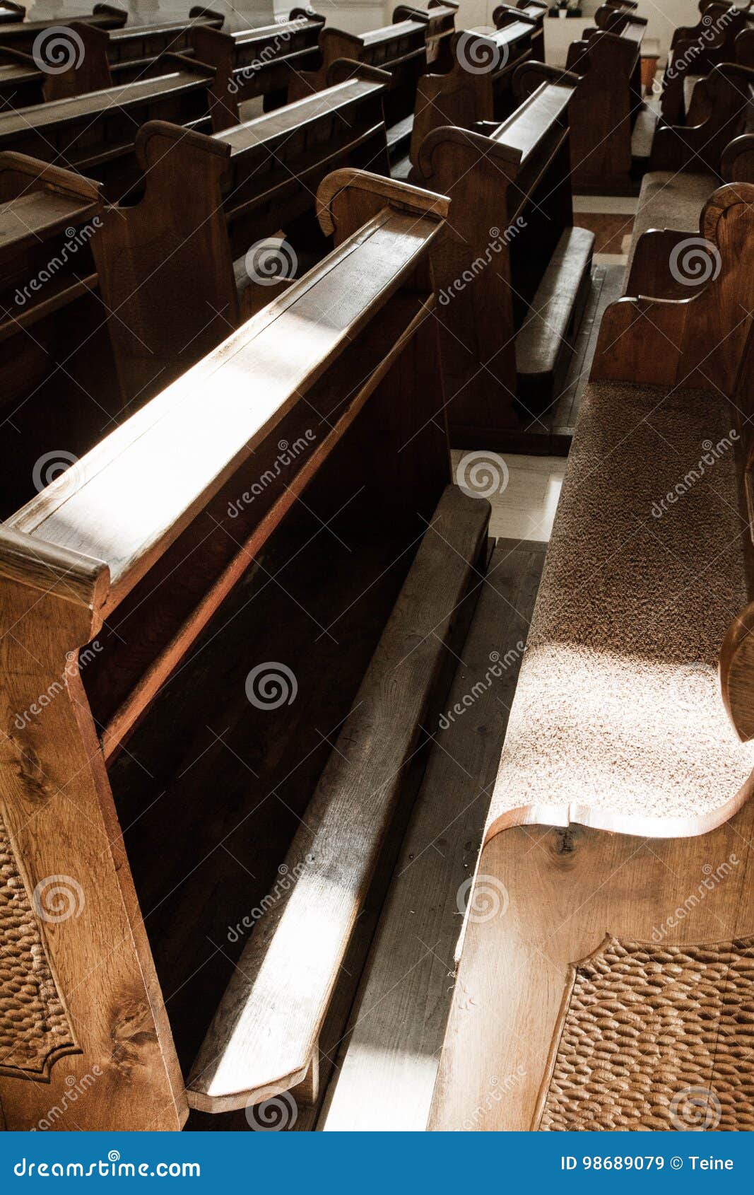 Pews in rows stock image. Image of light, faith, religion - 98689079