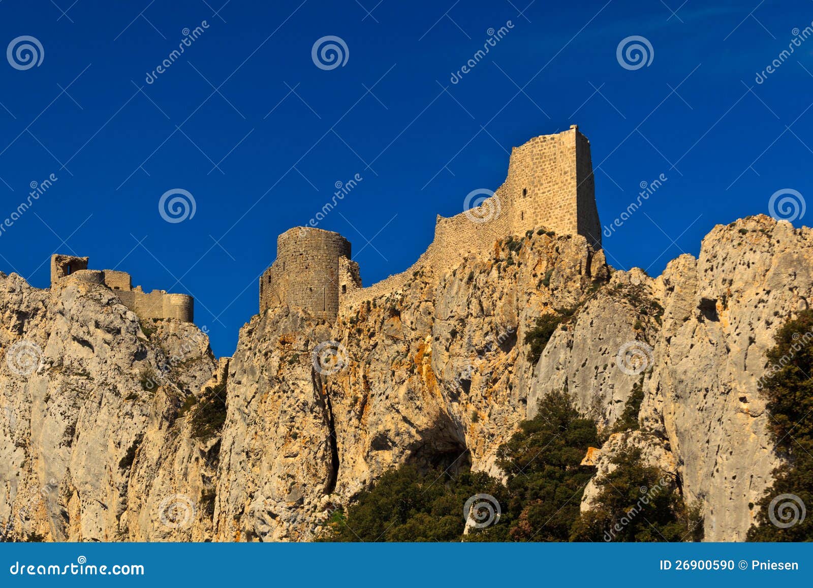 Peyrepertuse Cathar Castle Ramparts and Tower Stock Photo - Image of ...