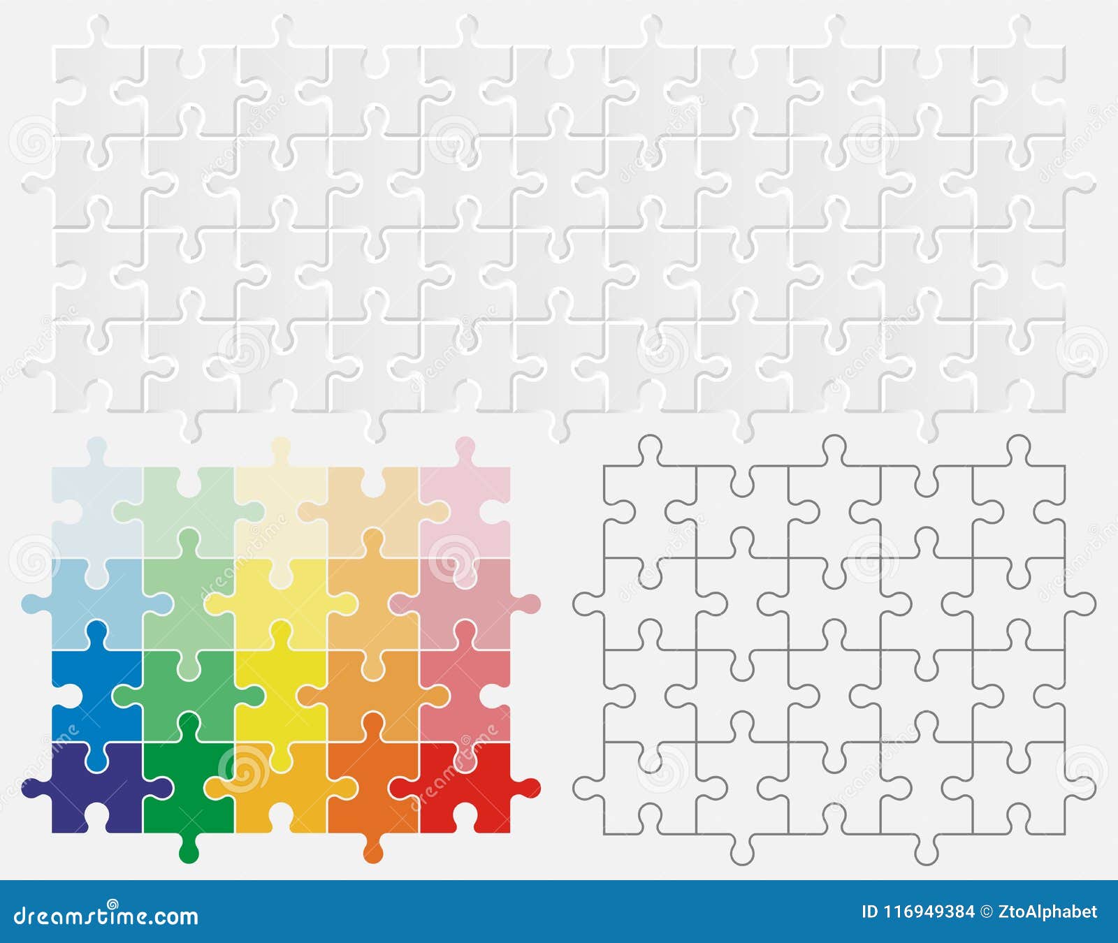 Pezzi Di Puzzle 3D E Puzzle Piani Di Colore Illustrazione Vettoriale ...