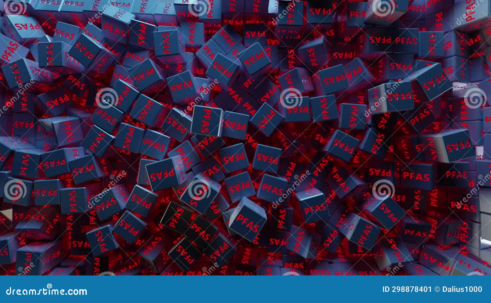 PFAS Cubes Fall from the Top on the Surface. Conceptual 3D Animation ...