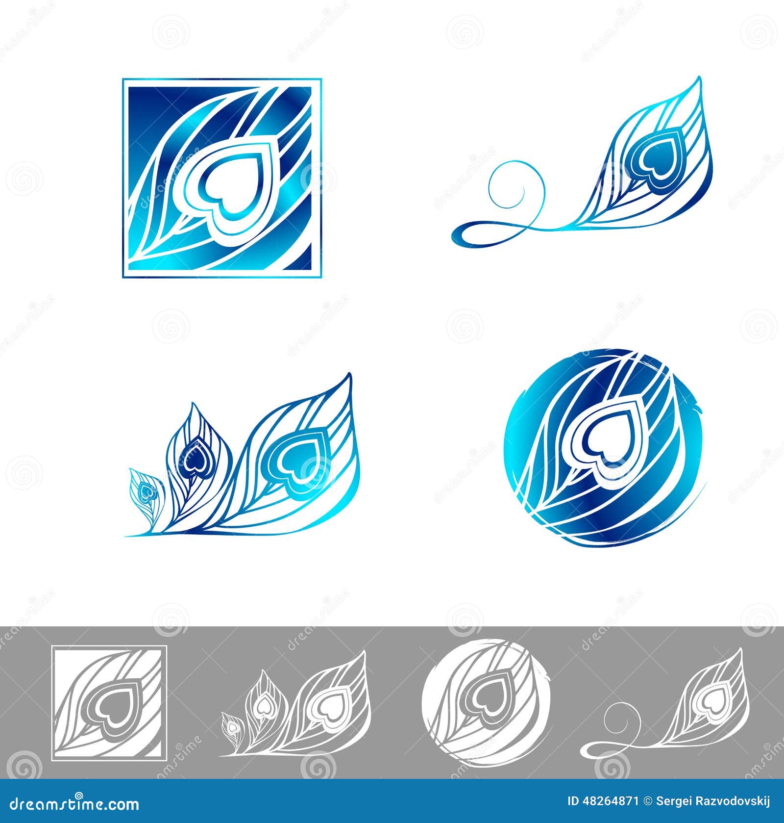 Pfau-Feder Logo Design Set stock abbildung. Illustration von vogel ...