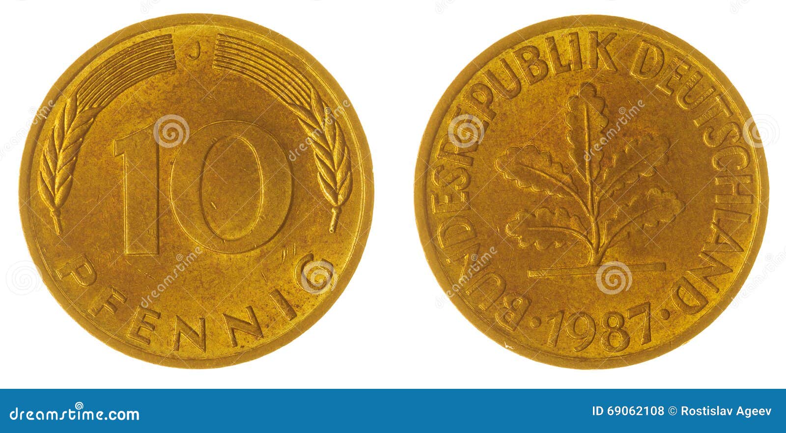 10 Pfennig 1987 Coin Isolated on White Background, Germany Stock Photo ...