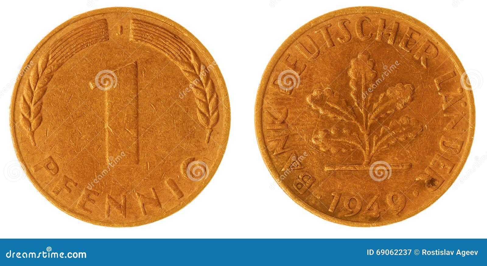 1 Pfennig 1949 Coin Isolated on White Background, Germany Stock Image ...