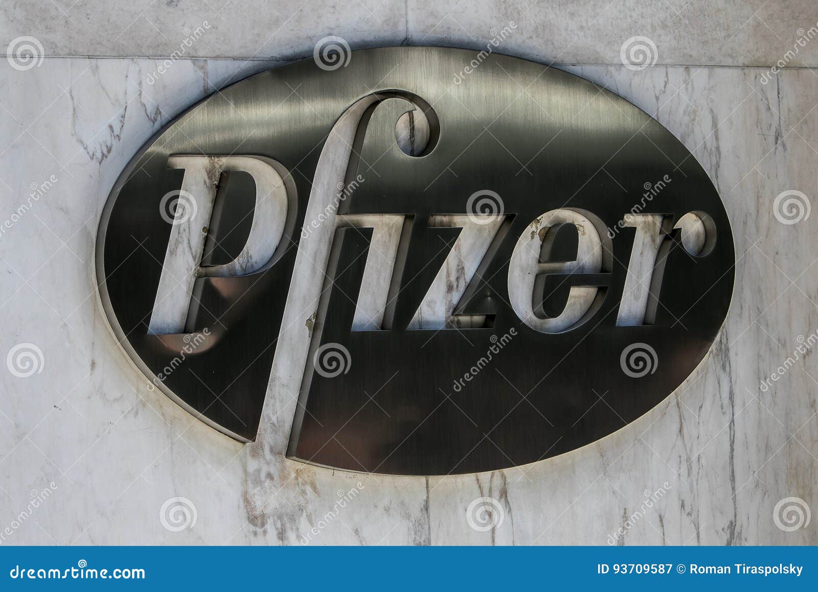 Pfizer Sign, Logo On The Facade Of Pharmaceutical And Biotechnology ...