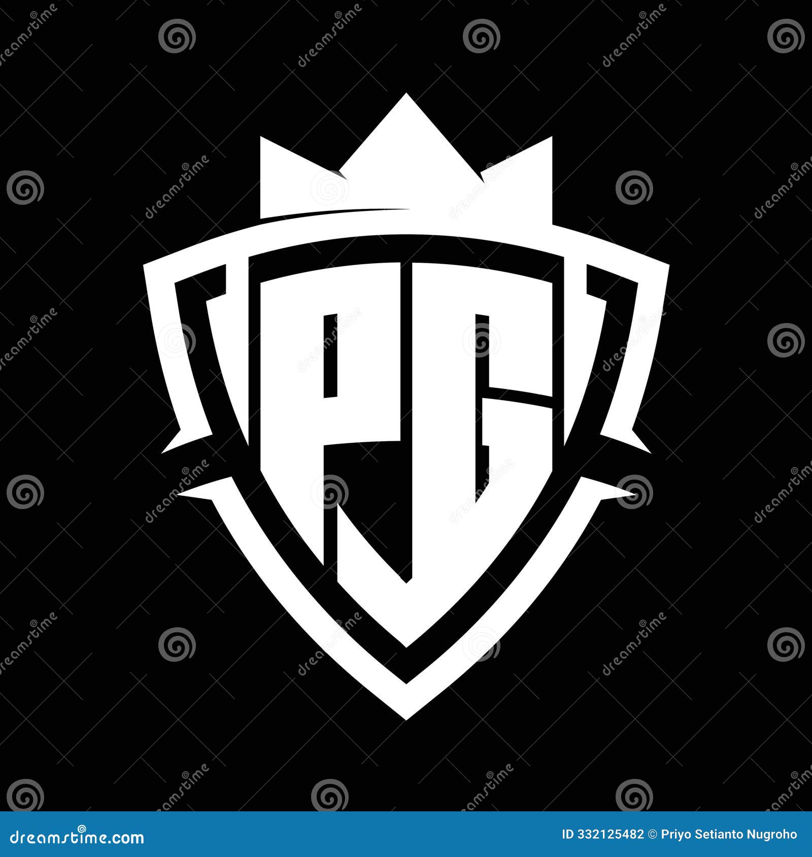 PG Letter Monogram With Triangle Curve Shield Shape With Crown White ...