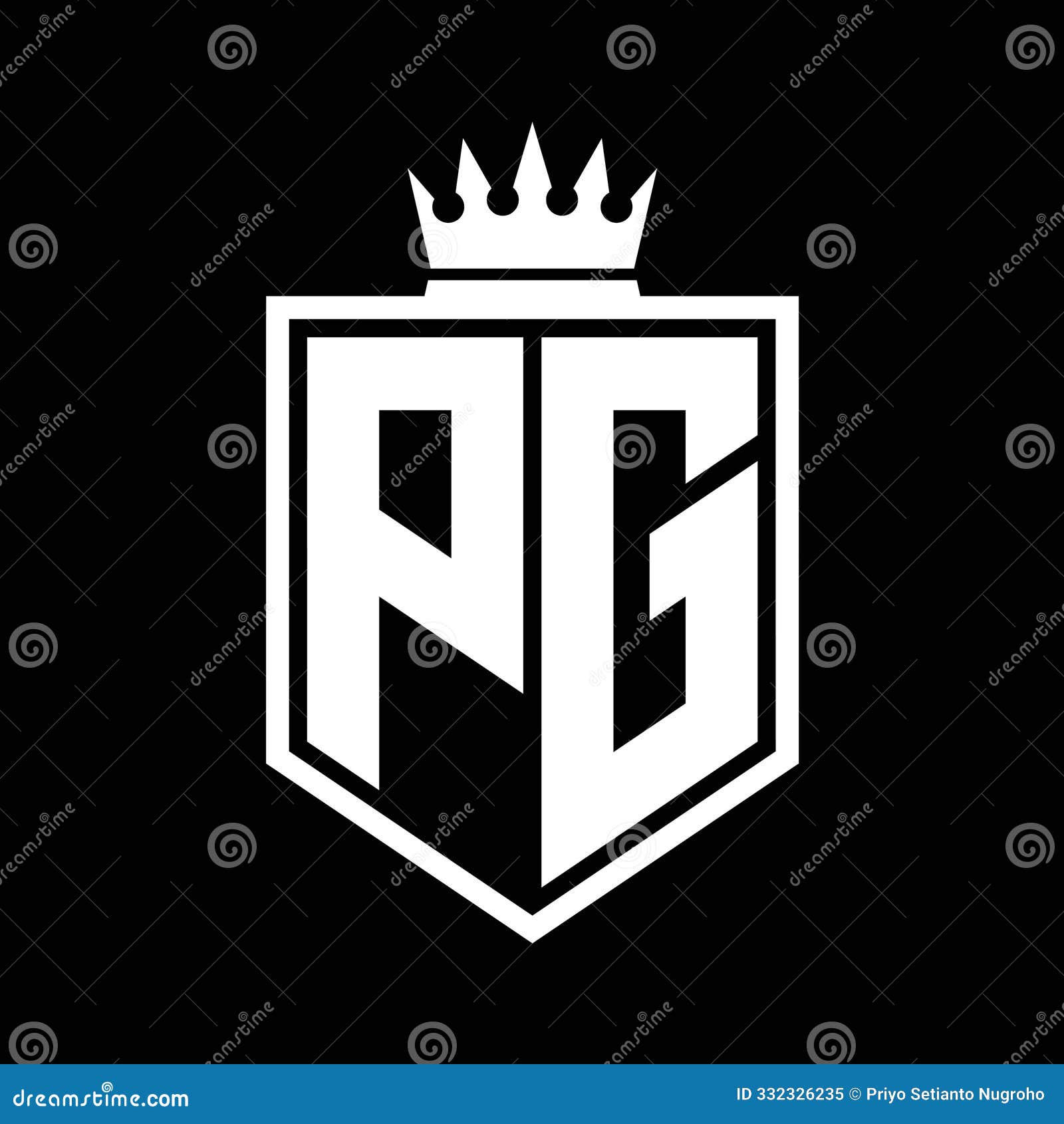 PG Logo Monogram Bold Shield Geometric Shape With Crown Outline Black ...