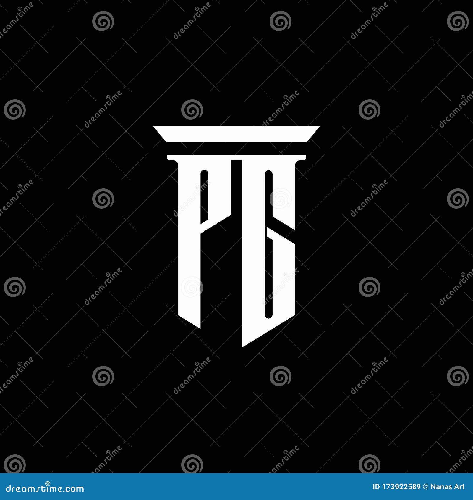 PG Monogram Logo with Emblem Style Isolated on Black Background Stock ...