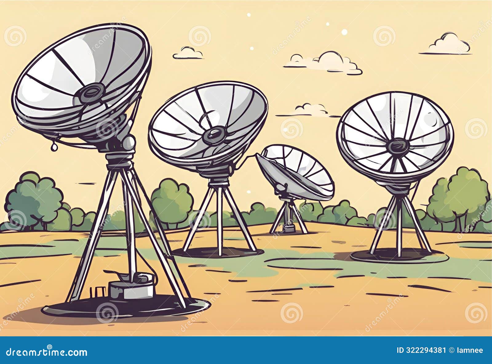 Ground Station Relays Satellite Signals Globally.Cartoon Retro Abstract ...