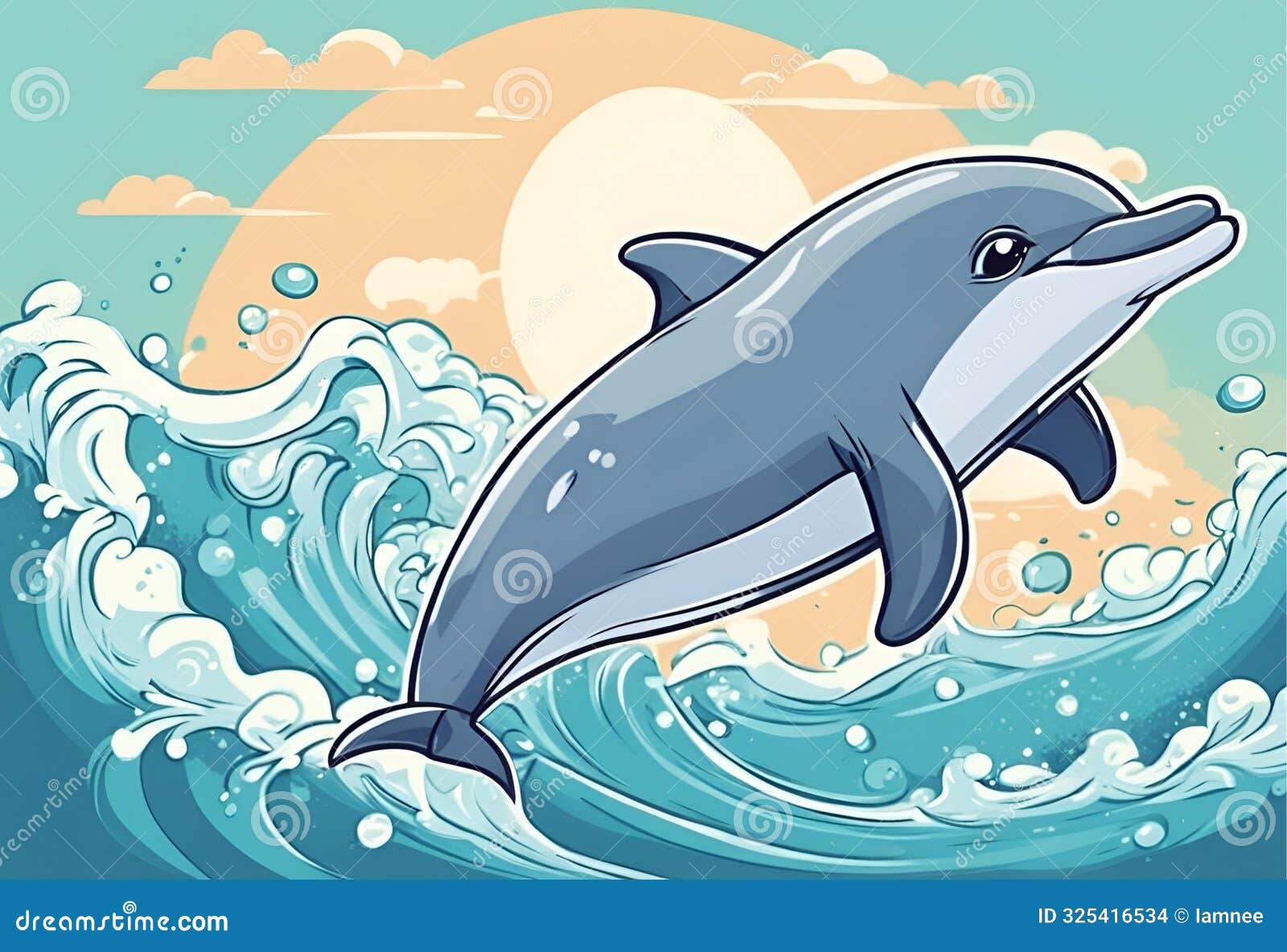 Dolphins Having Fun Playing in the Waves.Cartoon Abstract Art.AI ...
