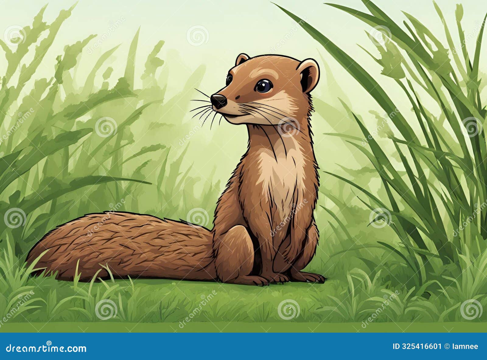 Mongoose Sketch Sitting In Tall Grass.Cartoon Abstract Art.AI Generated ...