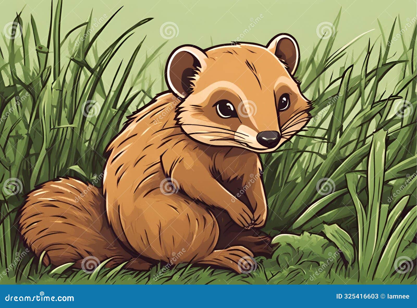 Mongoose Sketch Sitting in Tall Grass.Cartoon Abstract Art.AI Generated ...